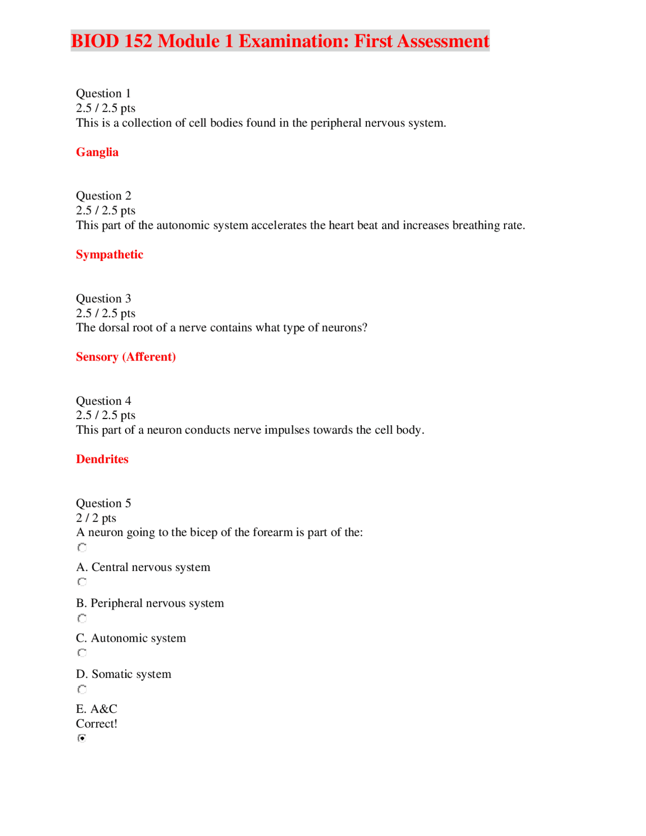 BIOD 152 Module 1 Examination: First Assessment | Exams Biology | Docsity