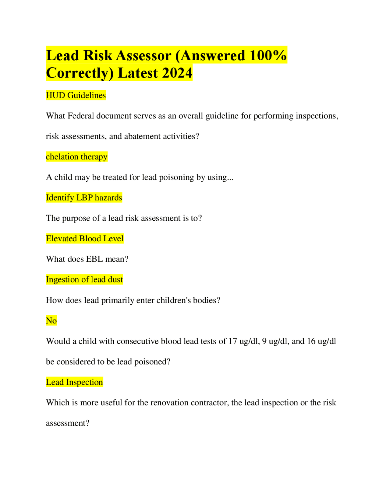 Lead Risk Assessment and Abatement: HUD Guidelines and Sampling Methods ...