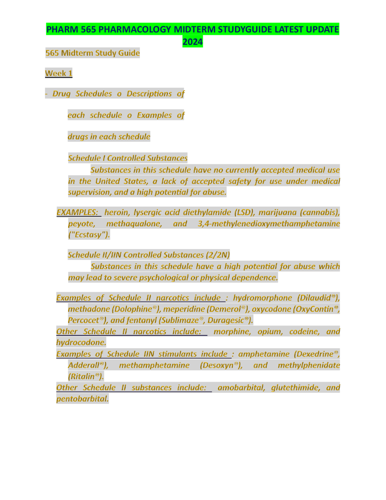 PHARM 565 Pharmacology Midterm Study Guide for 2024 | Exams Nursing | Docsity