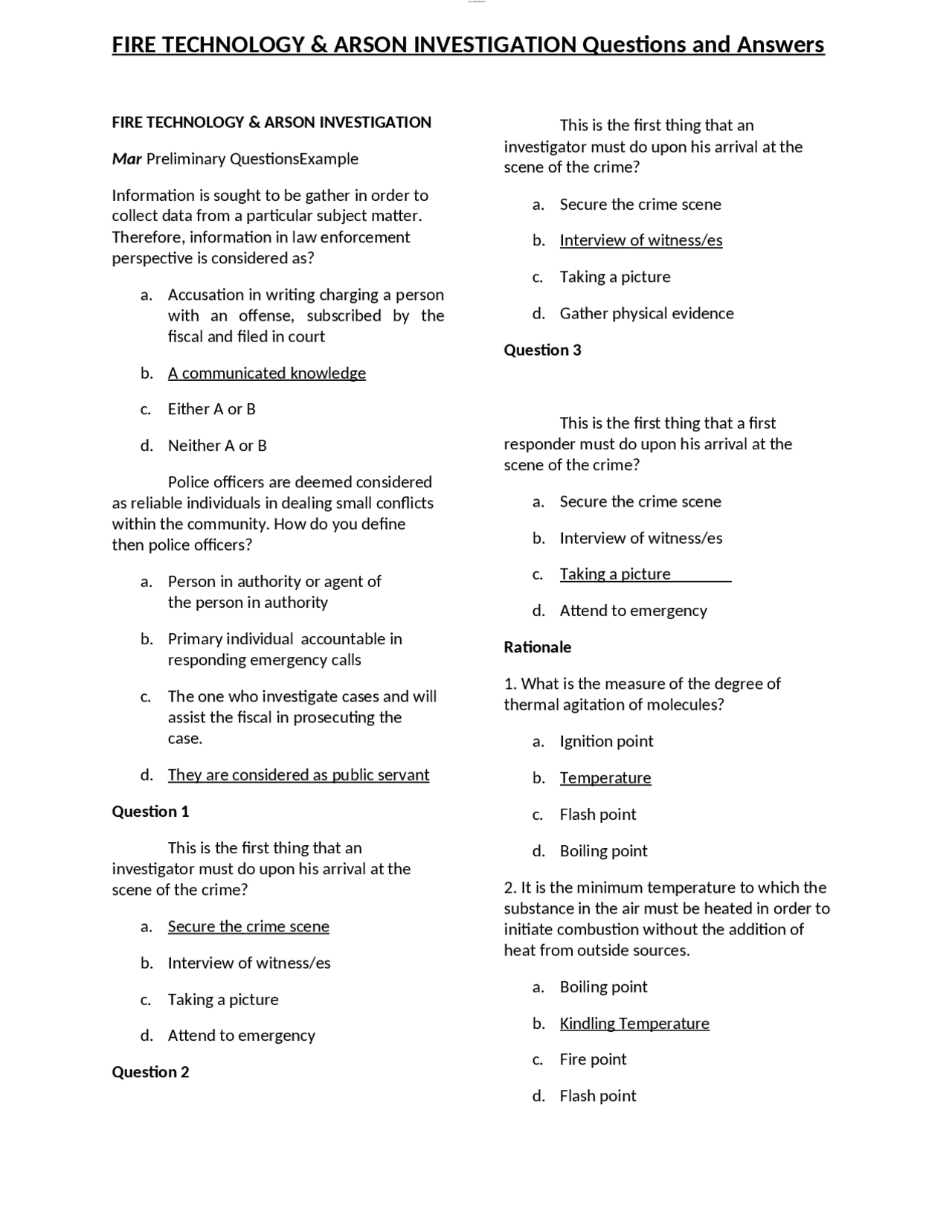 FIRE TECHNOLOGY & ARSON INVESTIGATION Questions and Answers | Exams ...