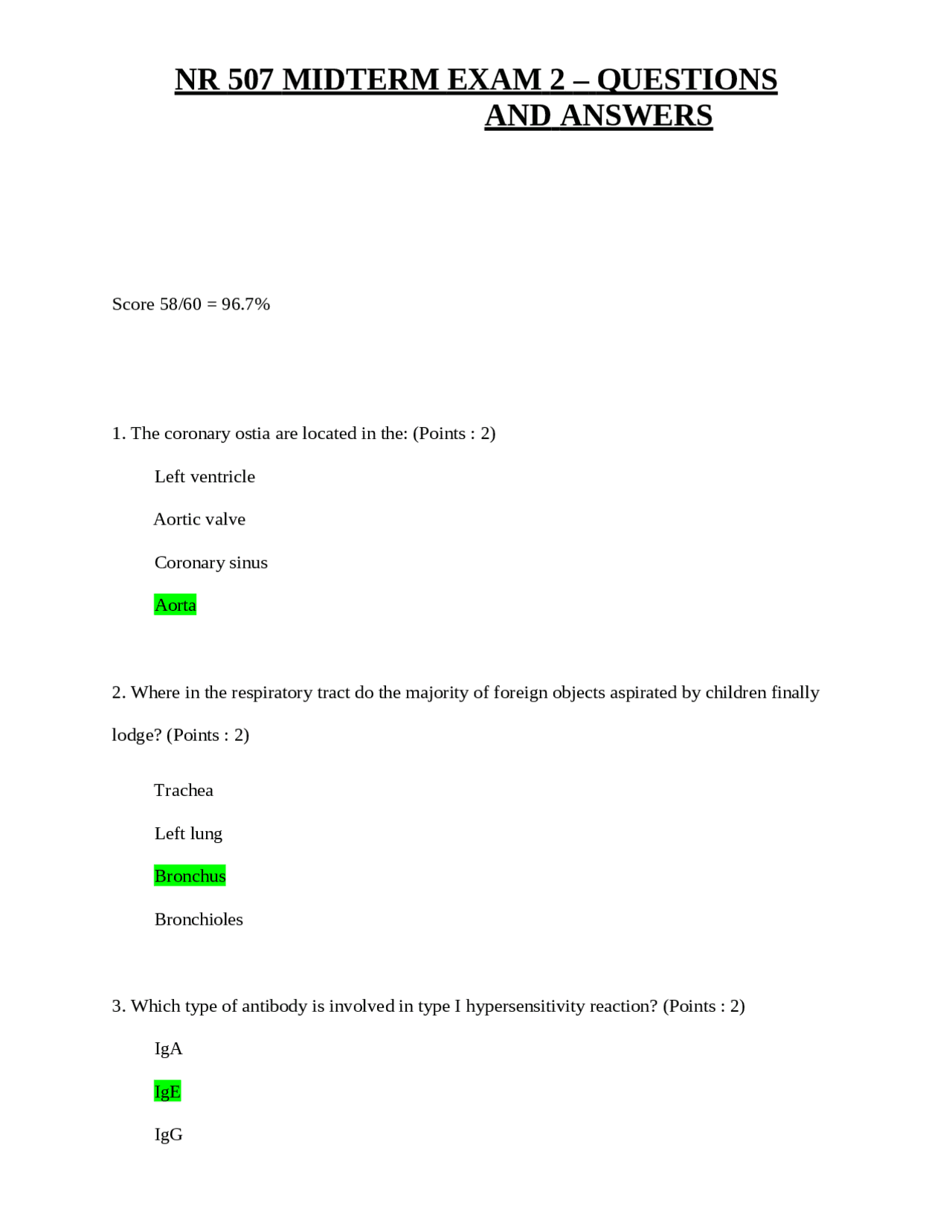 Midterm Exam Questions and Answers for Immunology and Physiology ...