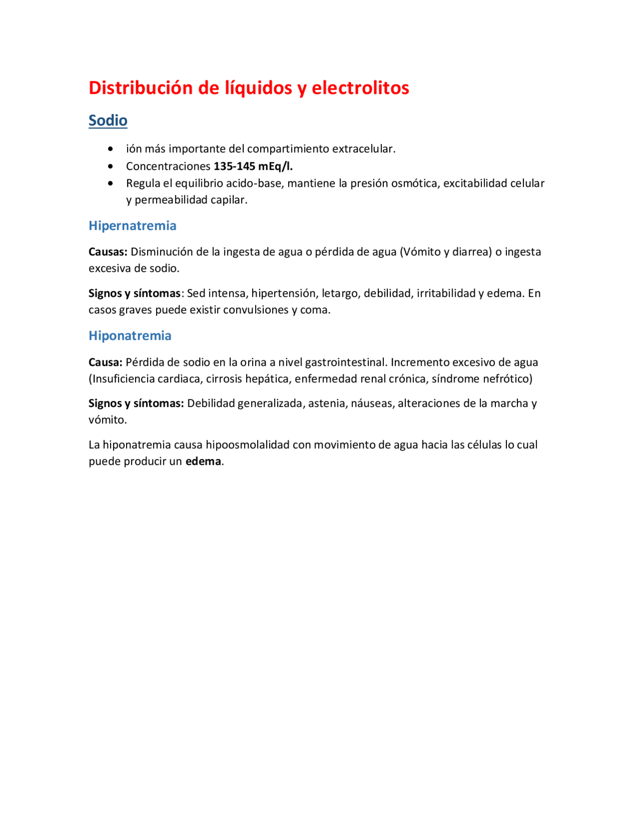 Distribución de Líquidos y Electrolitos: Sodio y Deshidratación | Esquemas y mapas conceptuales ...