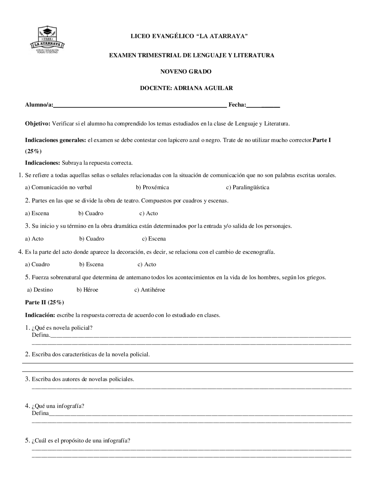Examen de lenguaje y literatura | Guías, Proyectos, Investigaciones de ...