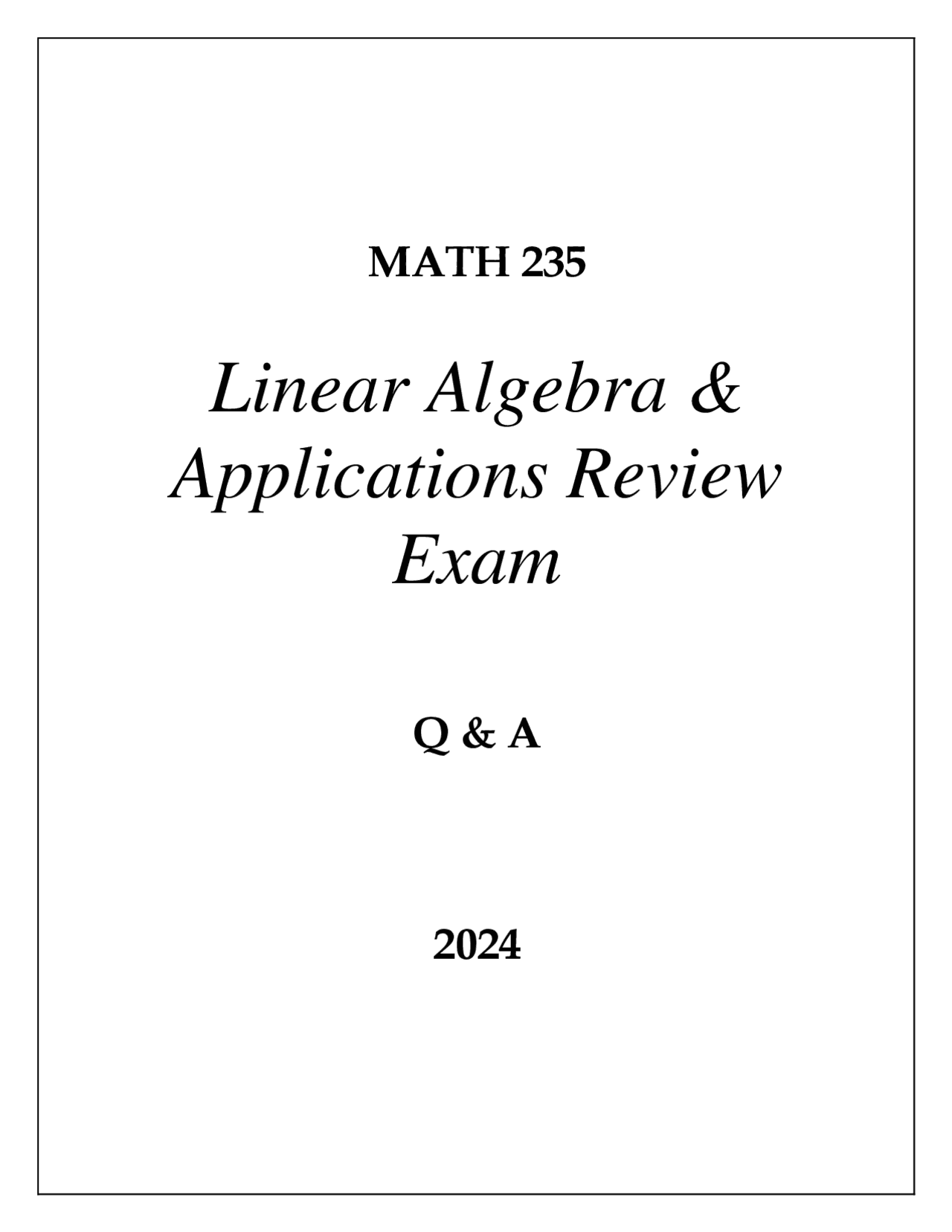 Linear Algebra Concepts and Applications | Exams Computer Science | Docsity