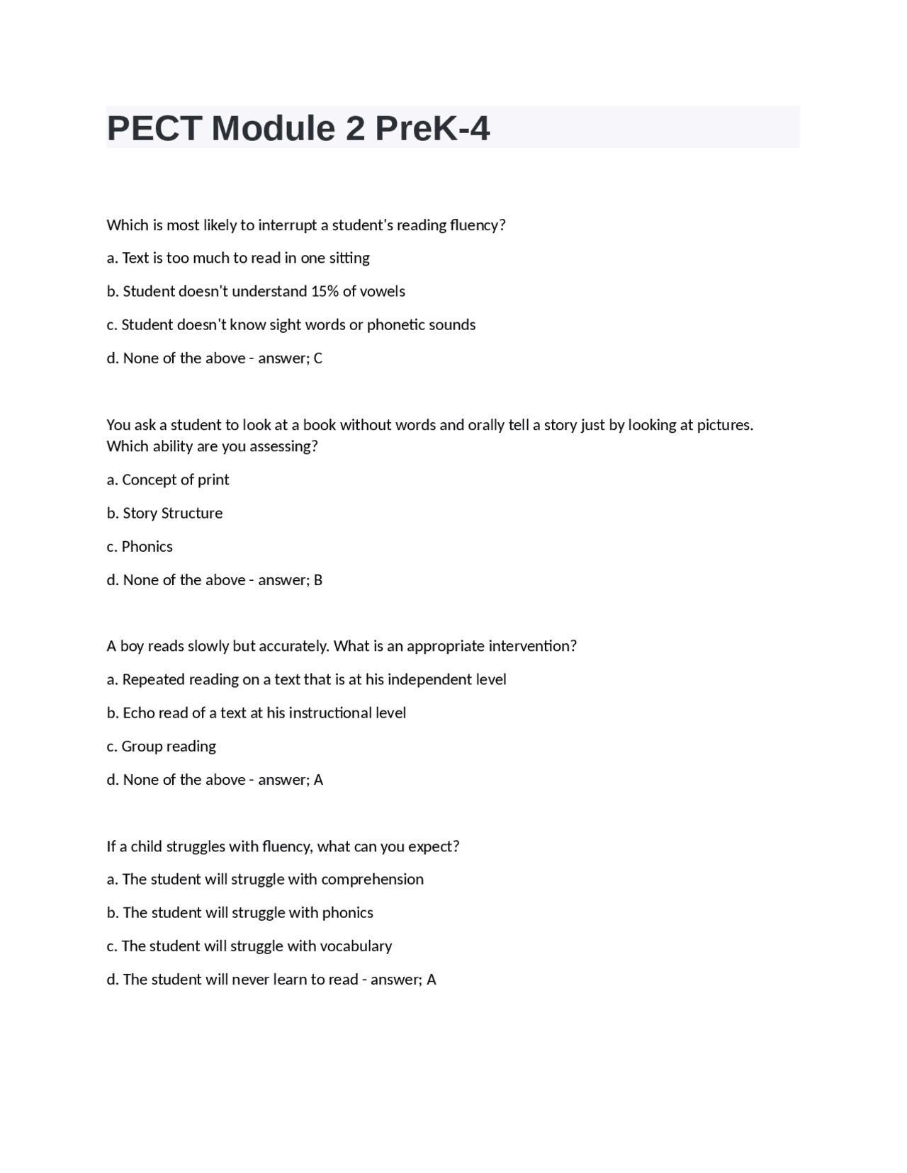 pect_module_2_prek 4 exam with answers2024 | Exams Nursing | Docsity