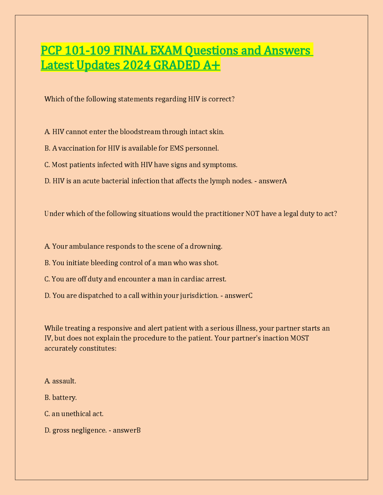 PCP 101-109 FINAL EXAM Questions and Answers Latest Updates 2024 GRADED ...