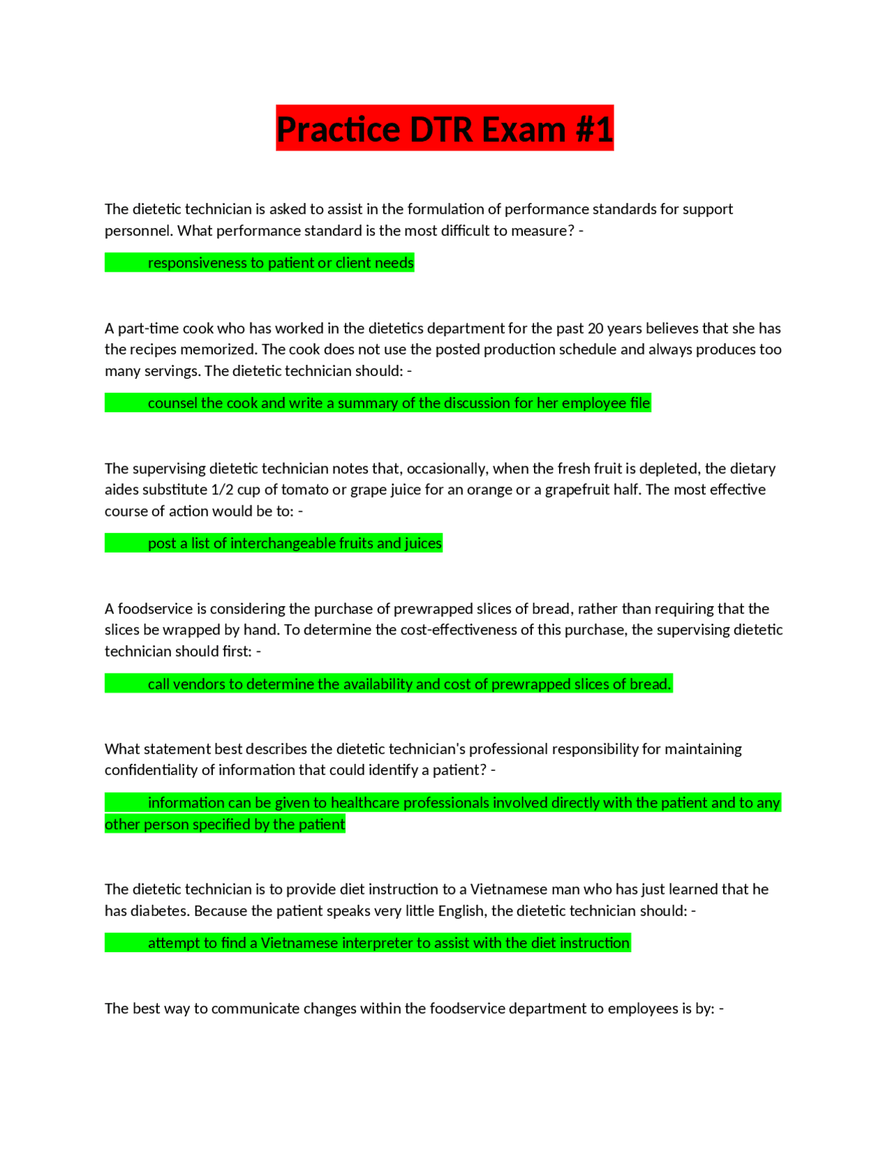Dietetic Technician Exam: Foodservice and Nutrition | Exams Dietetics ...