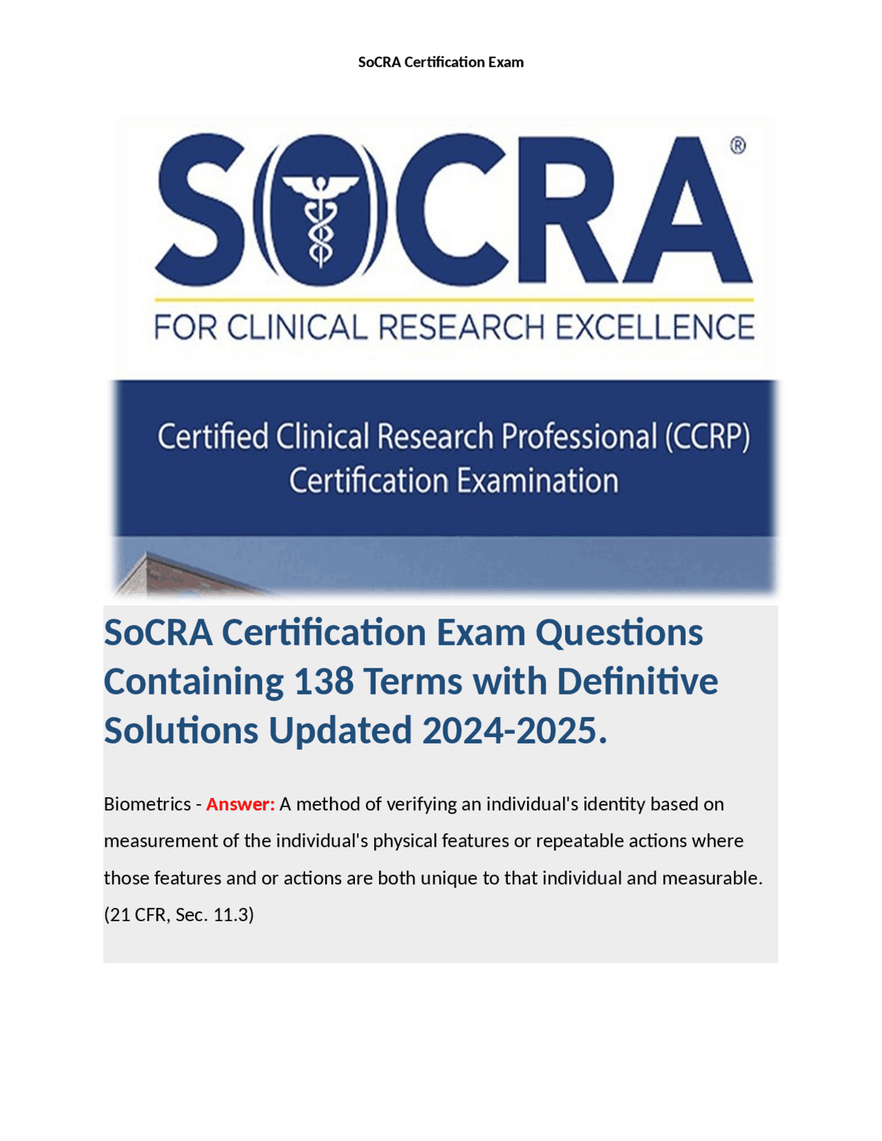 SoCRA Certification Exam: Clinical Research Terms and Definitions ...