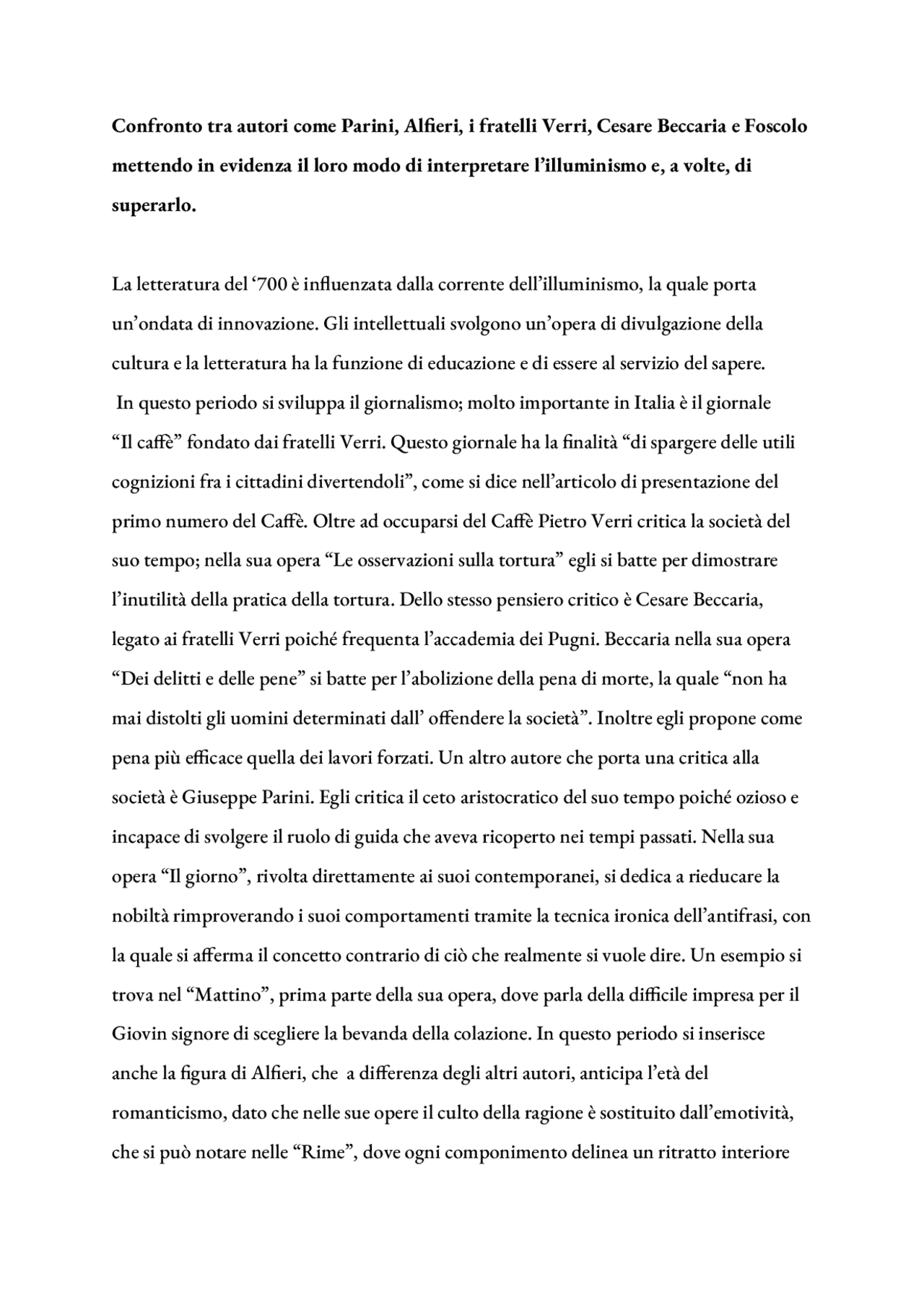 Confronto tra autori come Parini, Alfieri, i fratelli Verri, Cesare ...