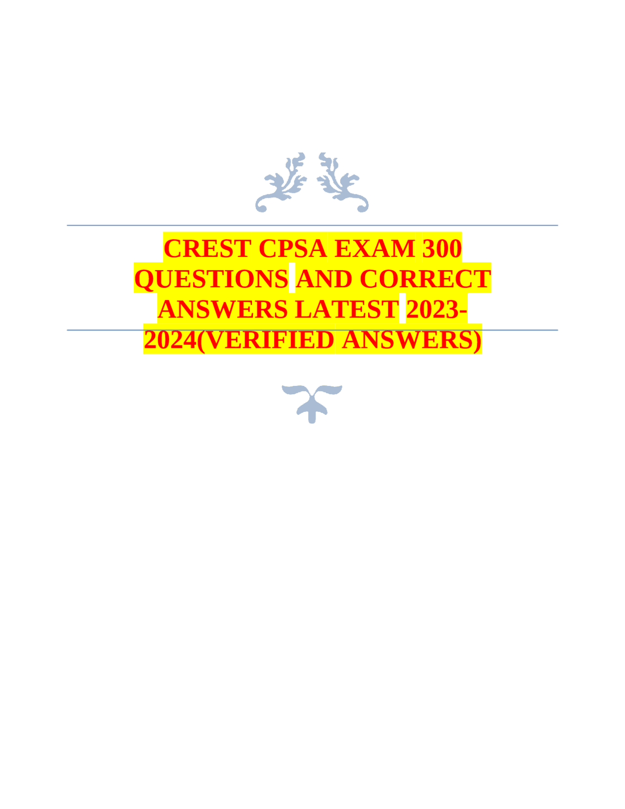 CREST CPSA EXAM 440 QUESTIONS AND CORRECT ANSWERS LATEST 2024-2025 ...