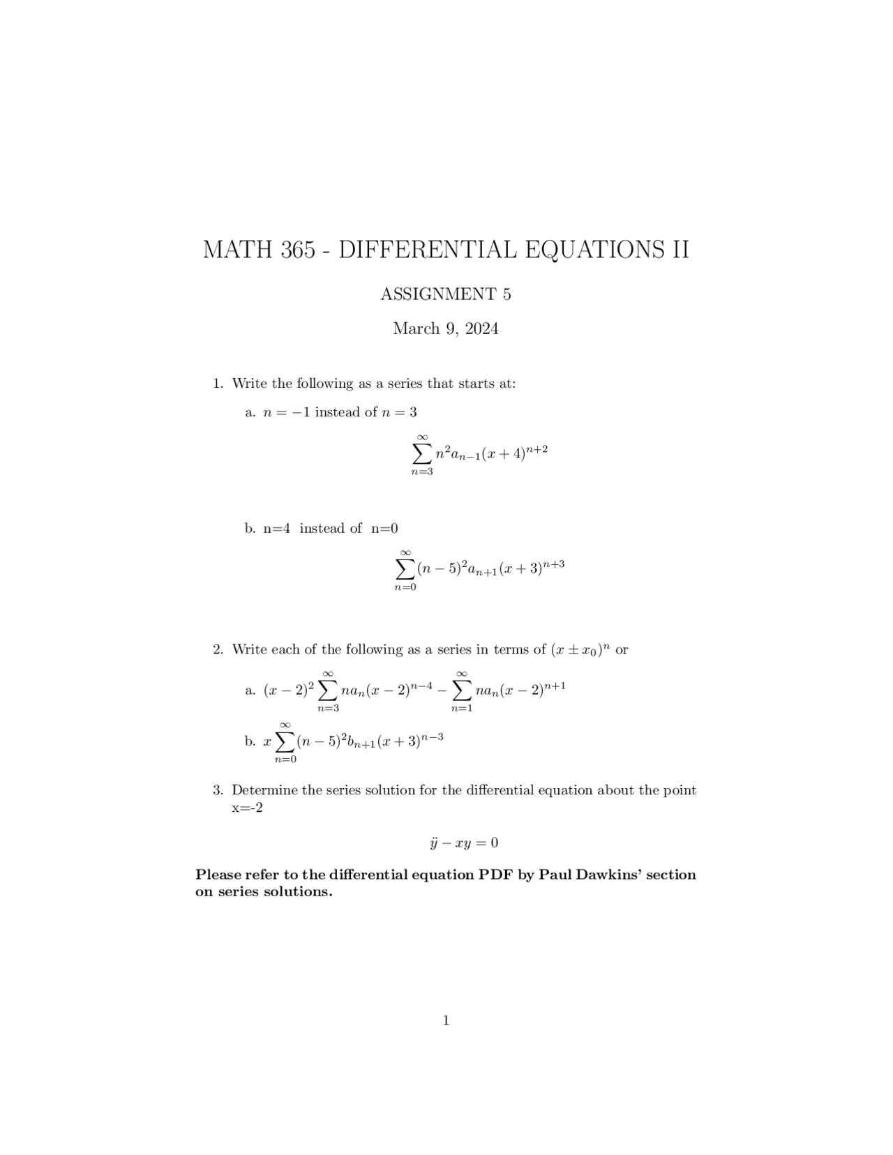 Differential Equations Assignments Assignments Differential Equations Docsity