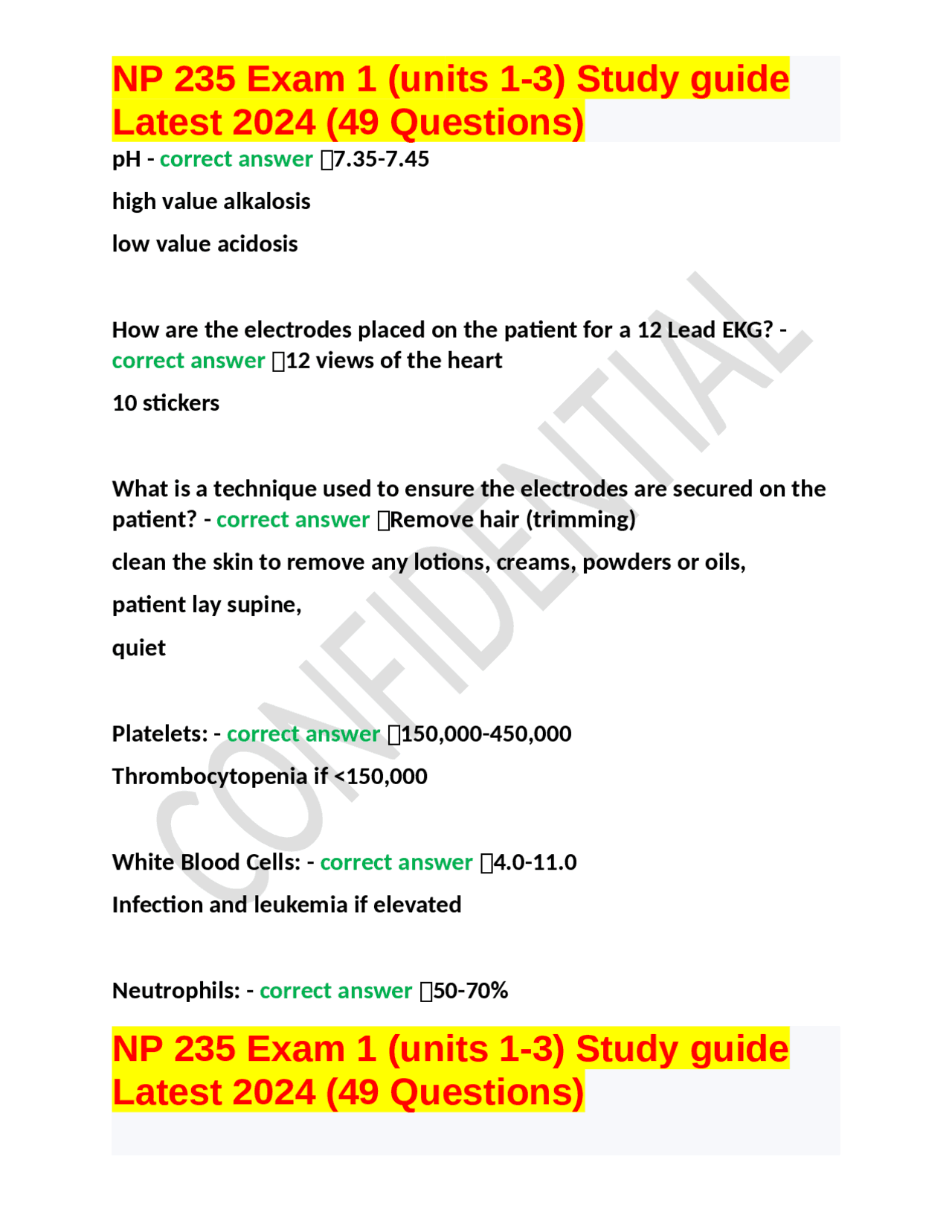 NP 235 Exam 1 (Units 1-3) Study Guide: Acid-Base Disorders and ...
