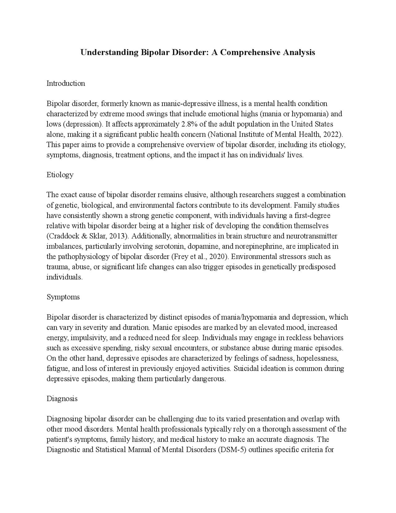 Understanding Bipolar Disorder A Comprehensive Analysis | Essays (high ...