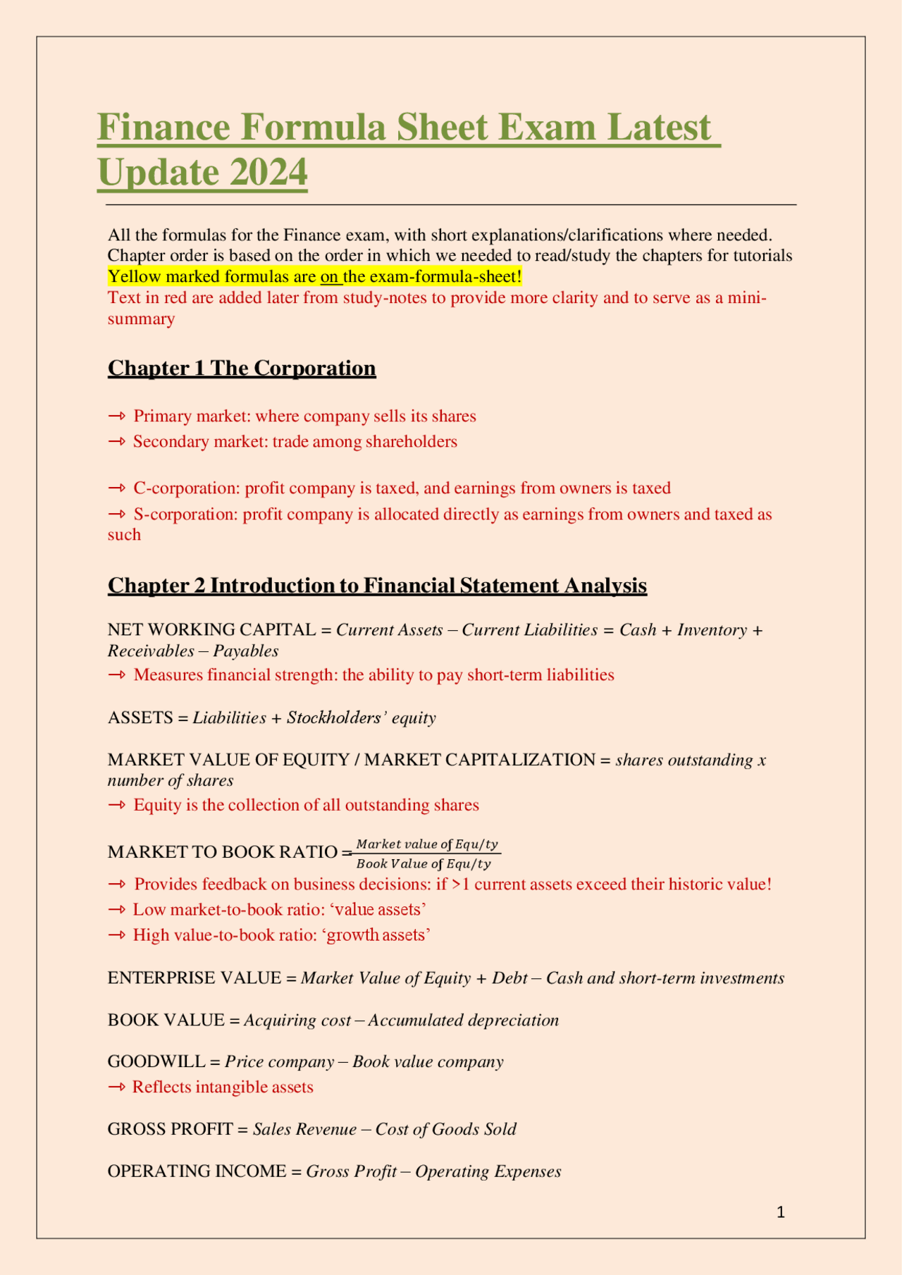 Finance Formula Sheet Exam Latest Update 2024.pdf | Exams Market ...