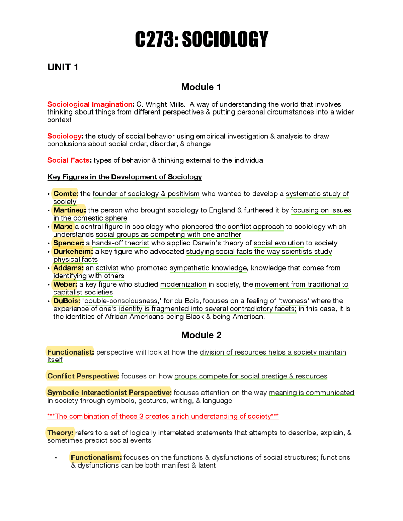 Sociology 101 Class Notes | Study notes Sociology | Docsity