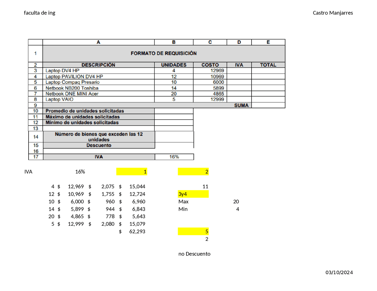 Excel trabajos practicos | Ejercicios de Competencias en MS Microsoft Excel | Docsity