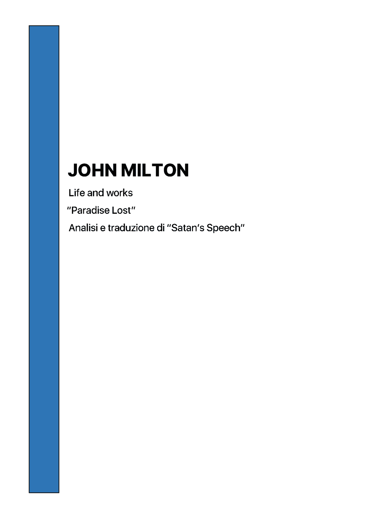 John Milton, life and works, 'Paradise Lost' e analisi e traduzione di ...