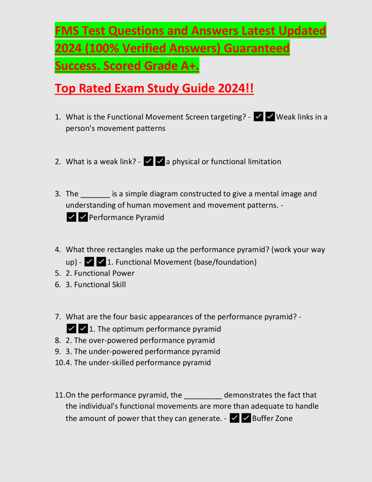 FMS Test Questions and Answers Latest Updated 2024 (100% Verified ...