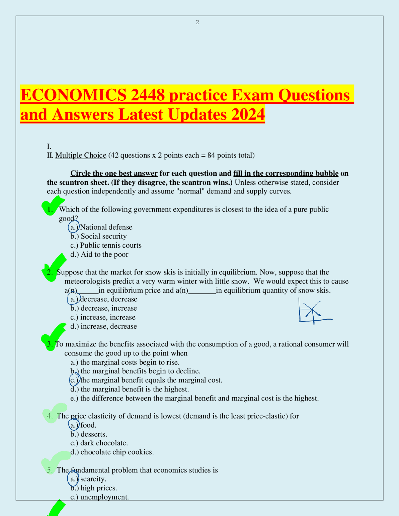 Economics 2448 Practice Exam Questions And Answers Latest Updates 2024 Pdf Exams Economics