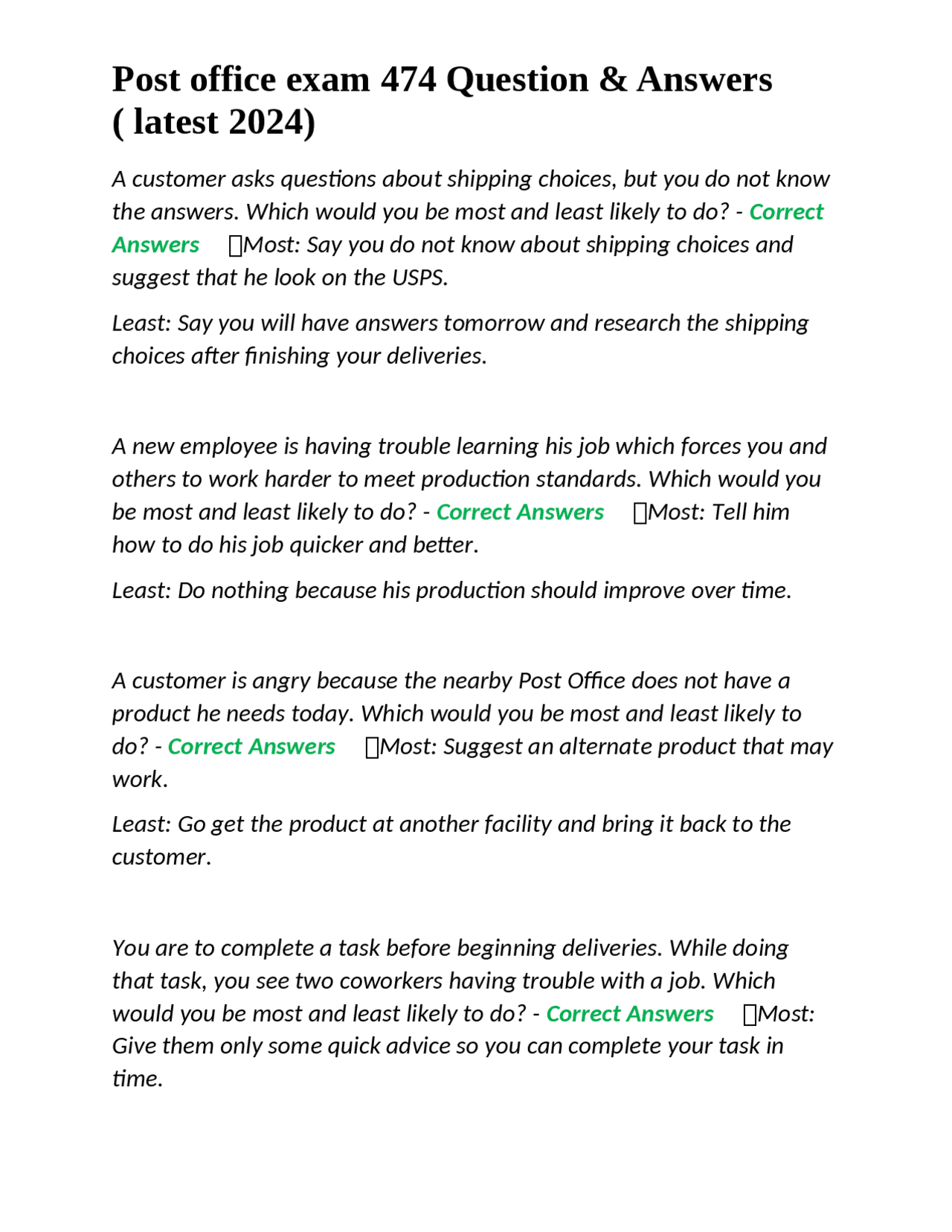 Post Office Exam 474: Sample Questions and Answers (2024) | Exams ...