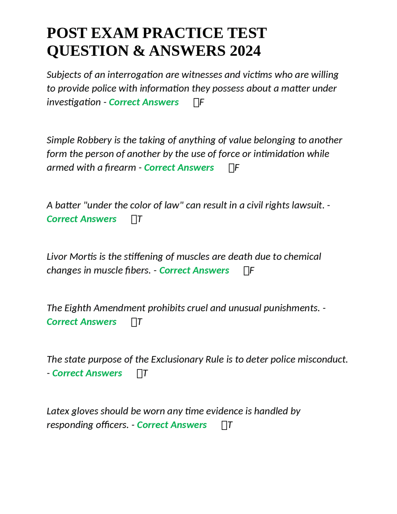 2024 Post Exam Practice Test: Questions & Answers | Exams Nursing | Docsity