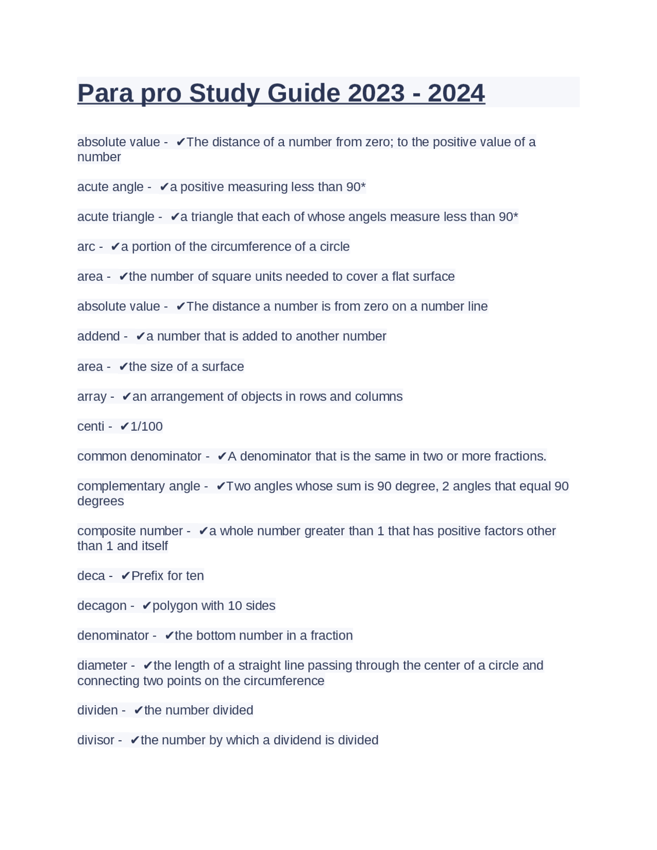 Mathematics Study Guide: Basic Terms and Concepts | Exams Nursing | Docsity