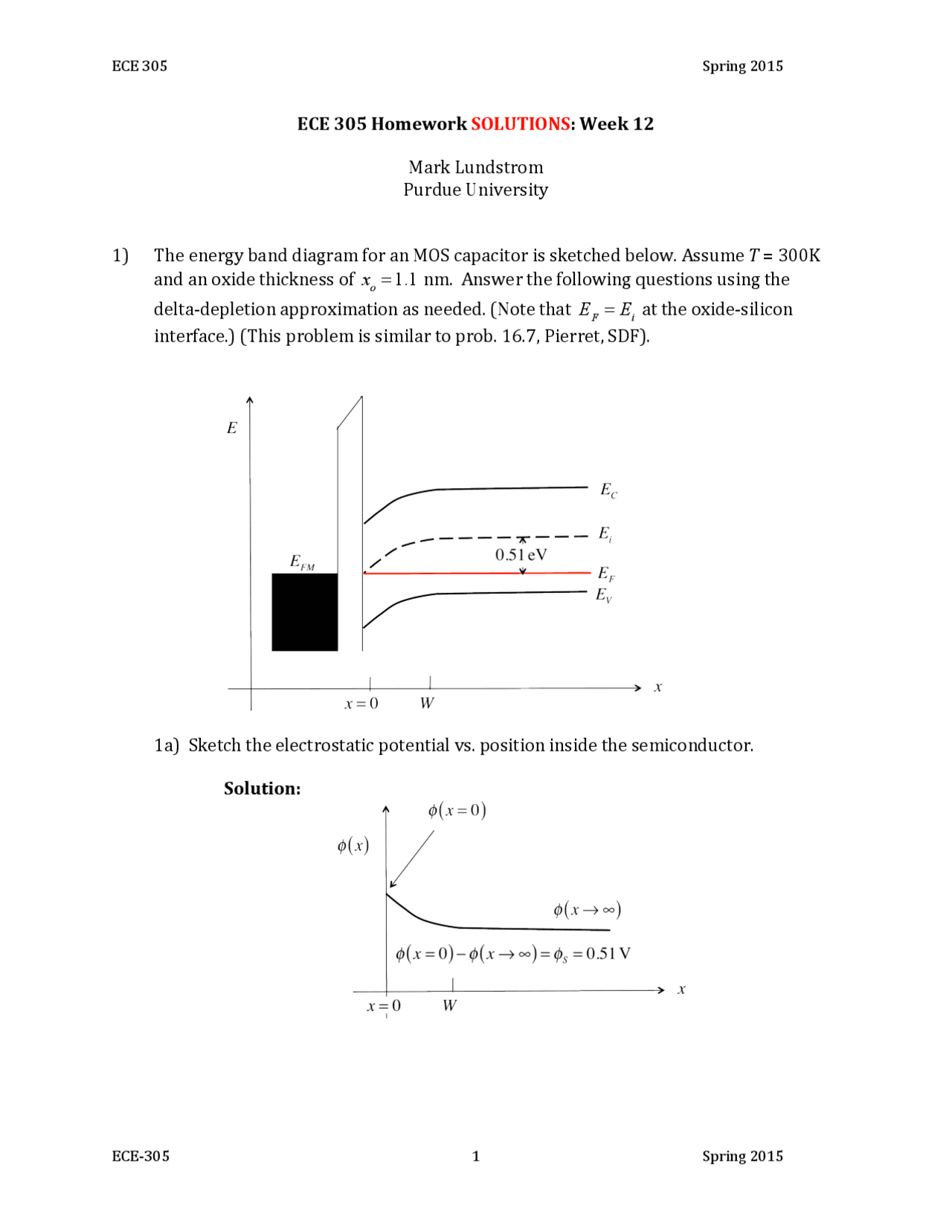 ECE 305: Homework Solutions for Week 12 - Electric Field and Capacitance in MOSFETs ...