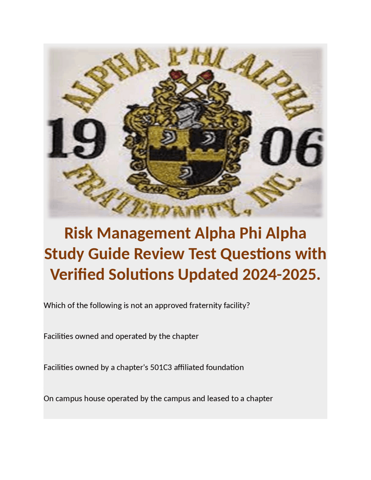 Risk Management Alpha Phi Alpha Study Guide Review Test Questions with ...