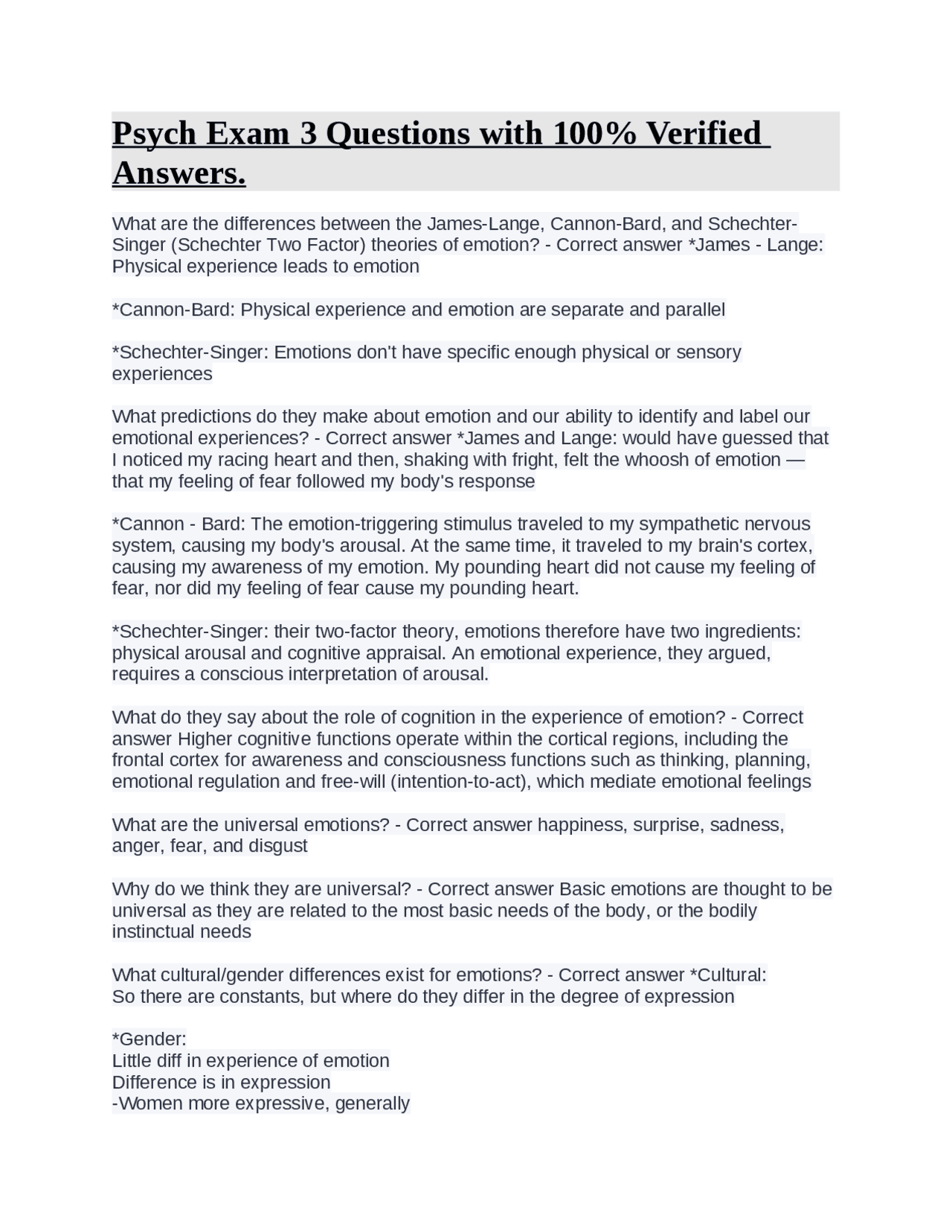 Psych Exam 3 Questions with 100% Verified Answers. | Exams Psychology ...