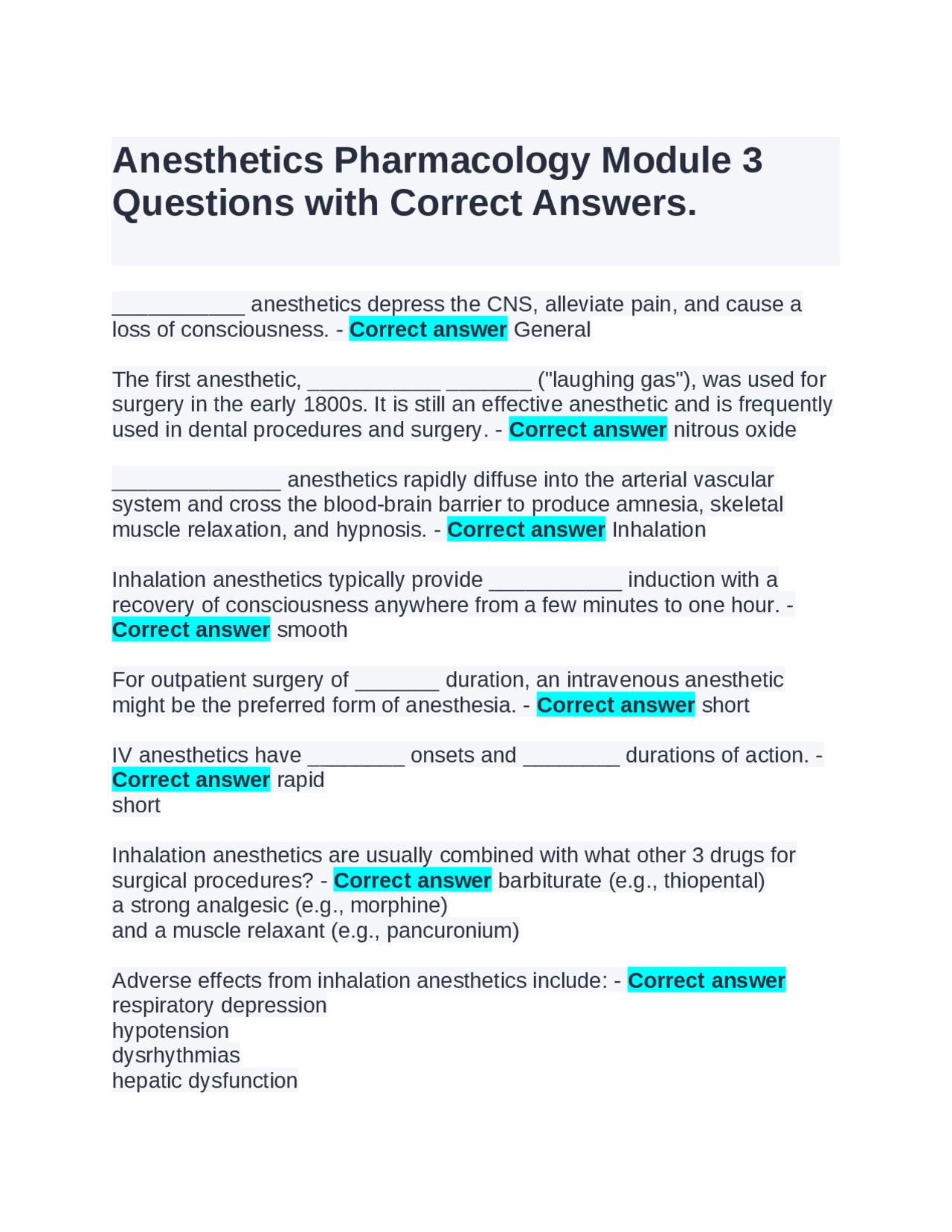 Anesthesia: Types, Mechanisms, and Adverse Effects | Exams Pharmacology ...
