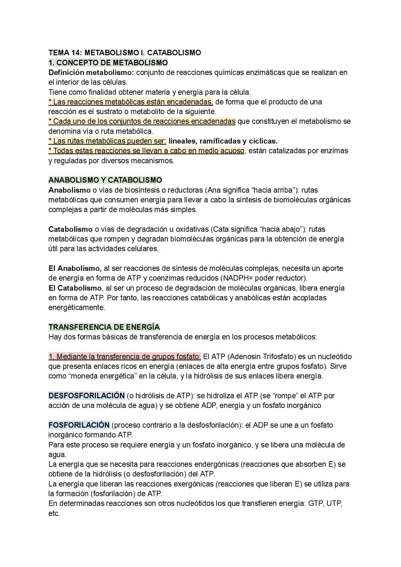 Metabolismo y Procesos Bioquímicos Celulares | Resúmenes de Biología ...