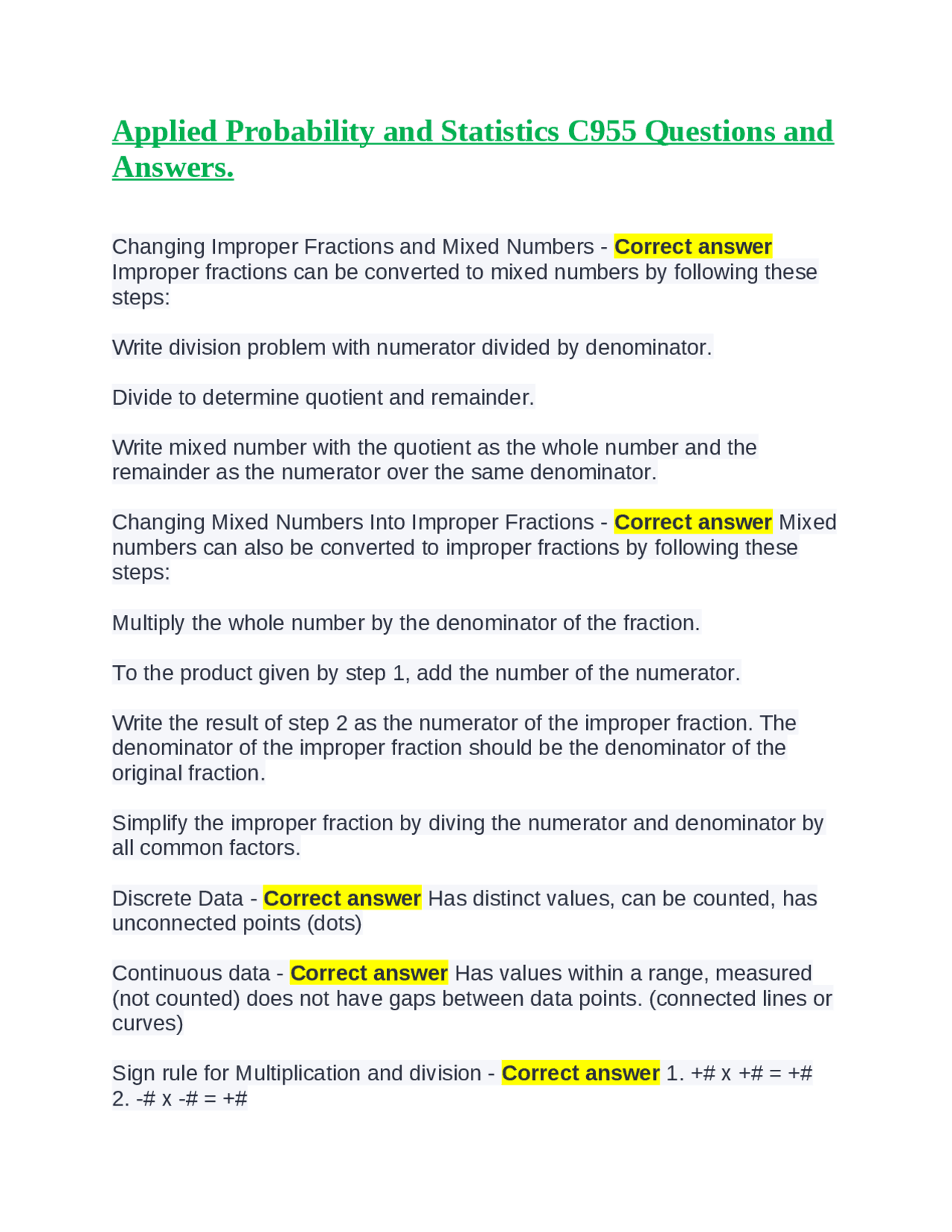 Applied Probability and Statistics C955 Questions and Answers. | Exams ...