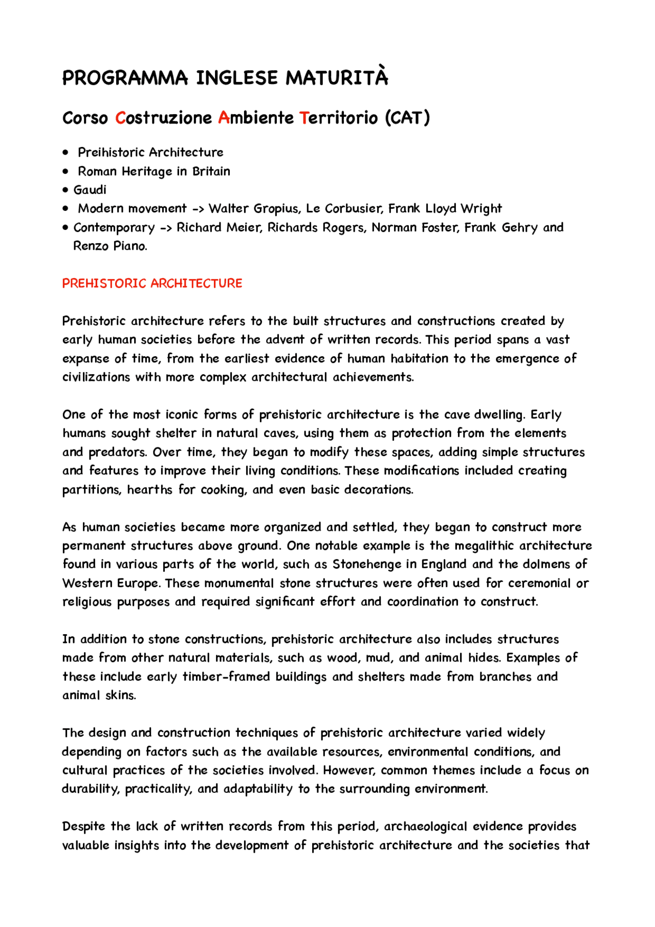 programma inglese maturità corso costruzione ambiente territorio, CAT | Schemi e mappe ...
