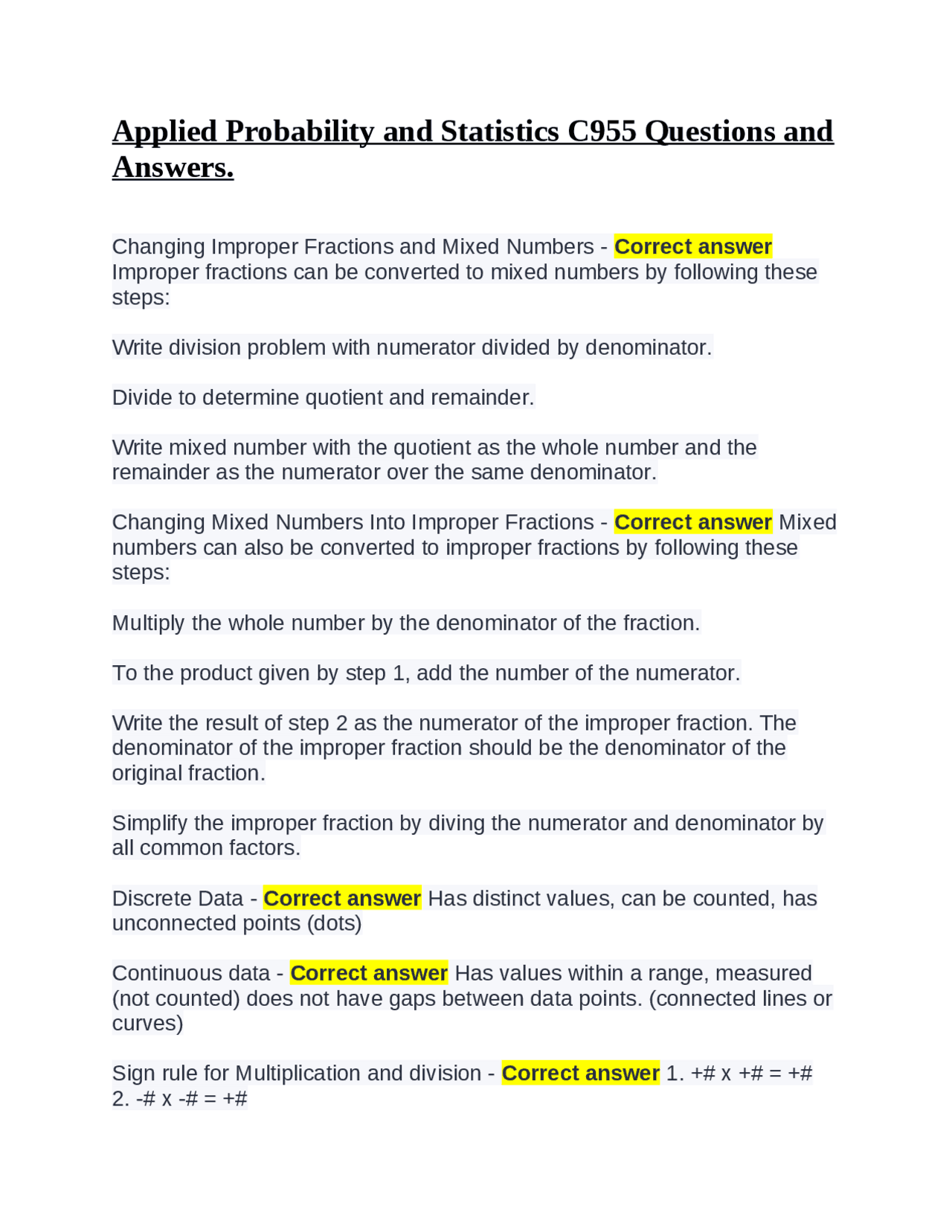 Applied Probability and Statistics C955 Questions and Answers. | Exams Probability and ...