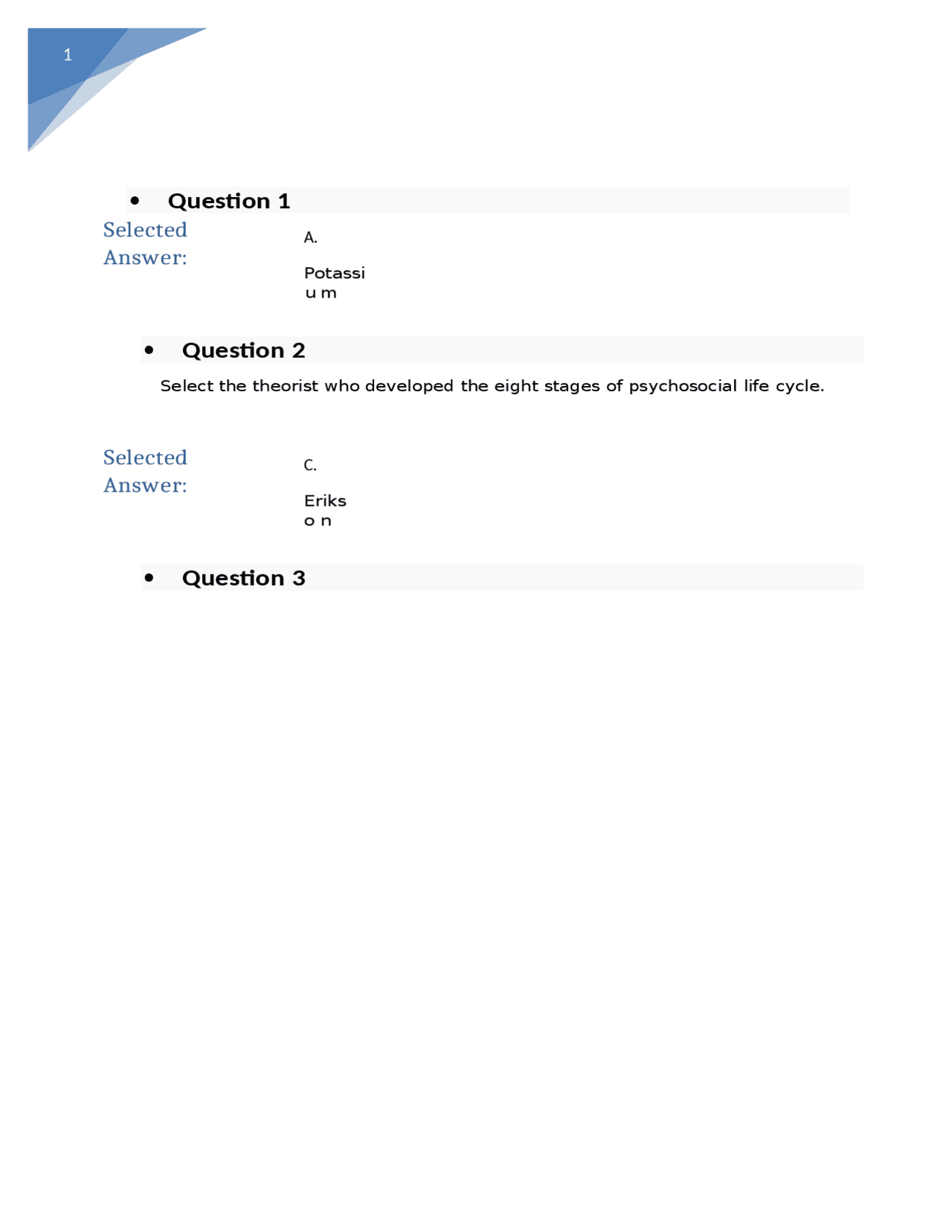 Psychiatry Quiz Answers and Questions | Exercises Nursing | Docsity
