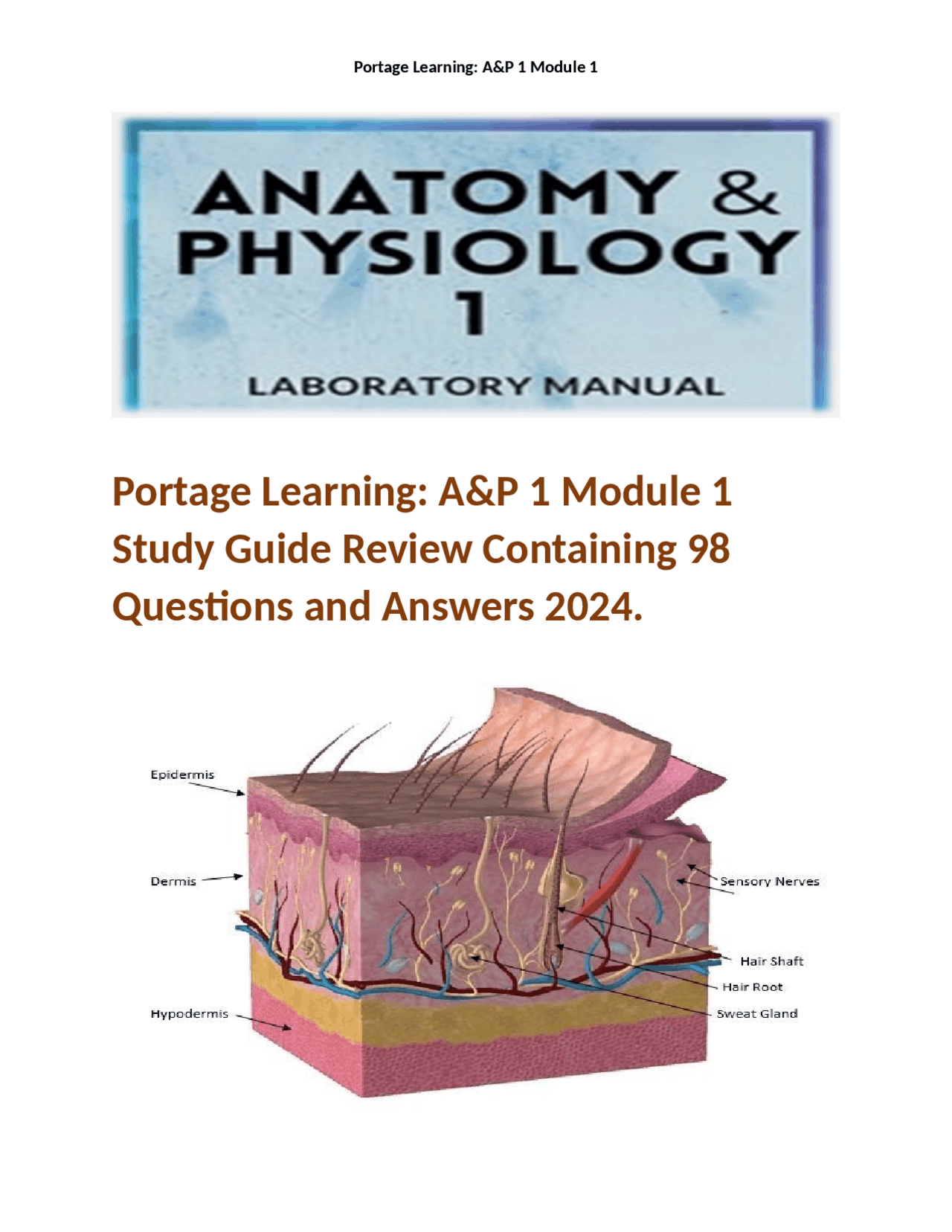 Portage Learning: A&P 1 Module 1 | Exams Nursing | Docsity