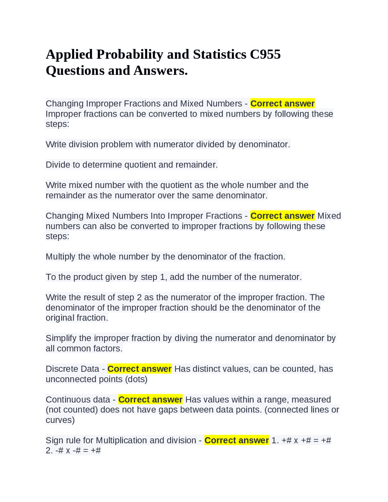 Applied Probability and Statistics C955 Questions and Answers. | Exams Probability and ...