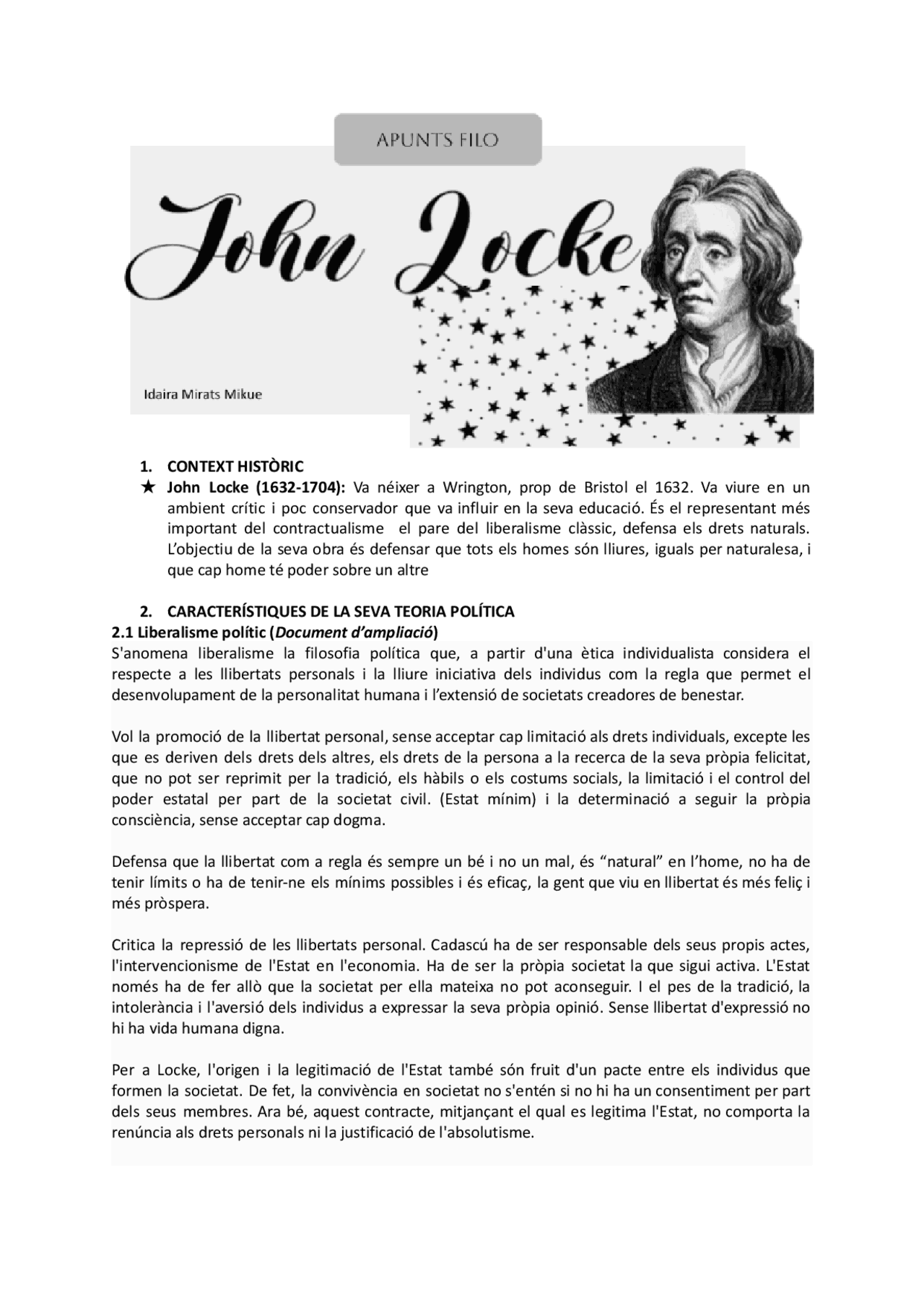 APUNTS JOHN LOCKE HISTORIA DE LA FILO 2N BATXI | Apuntes de Historia de ...
