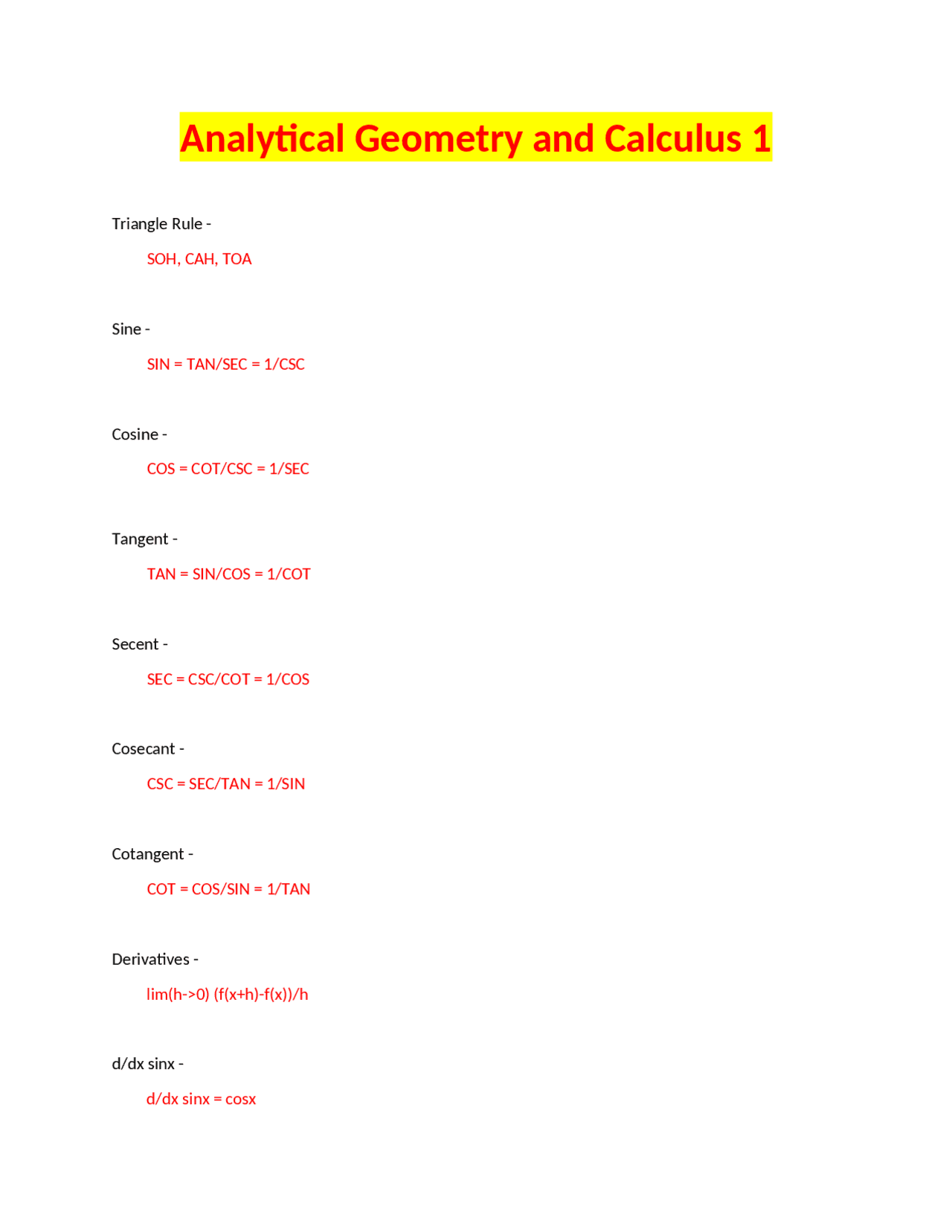 Analytical Geometry and Calculus 1 | Exams Geometry | Docsity