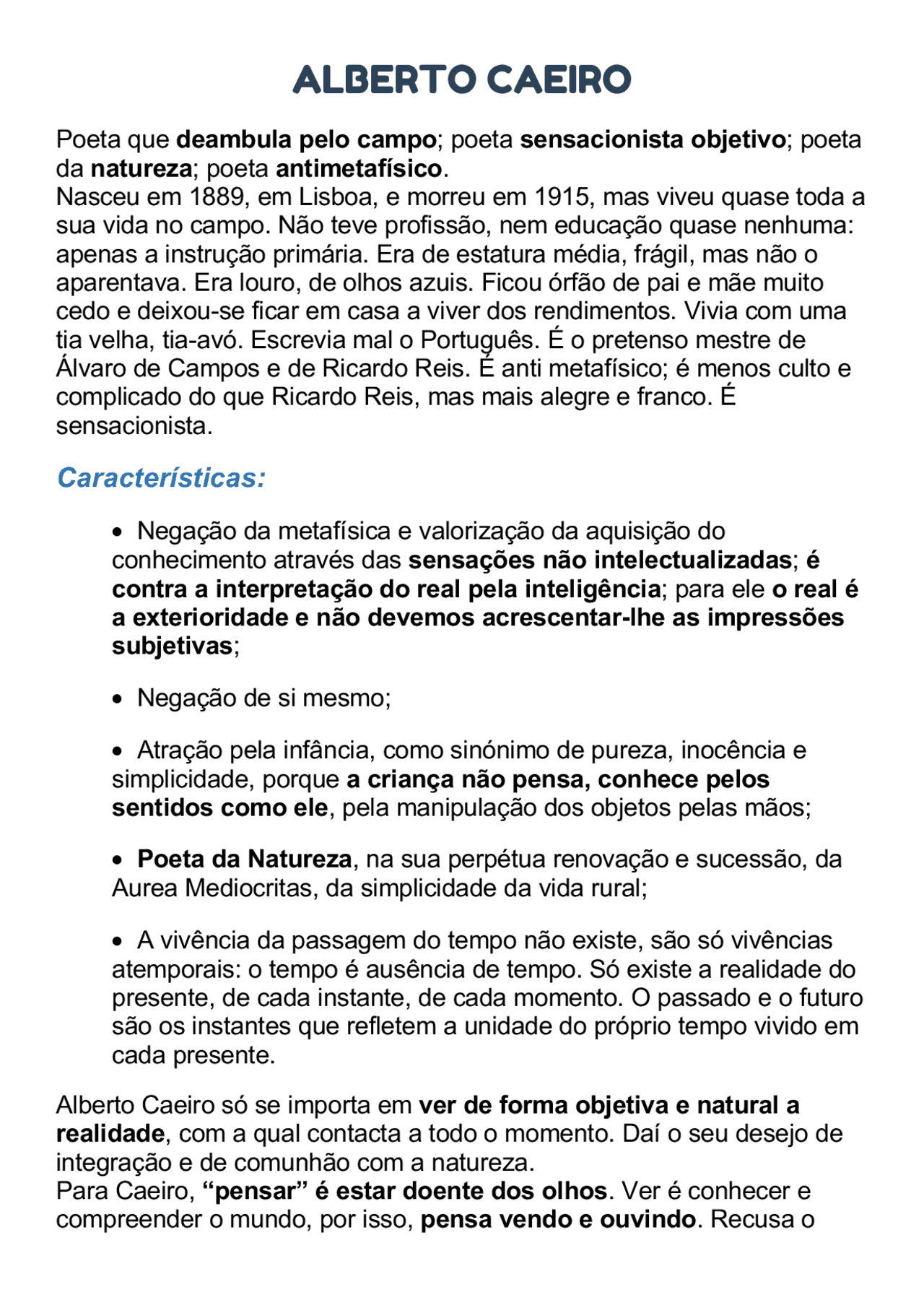 Alberto Caeiro resumo | Esquemas Português (Gramática - Literatura ...