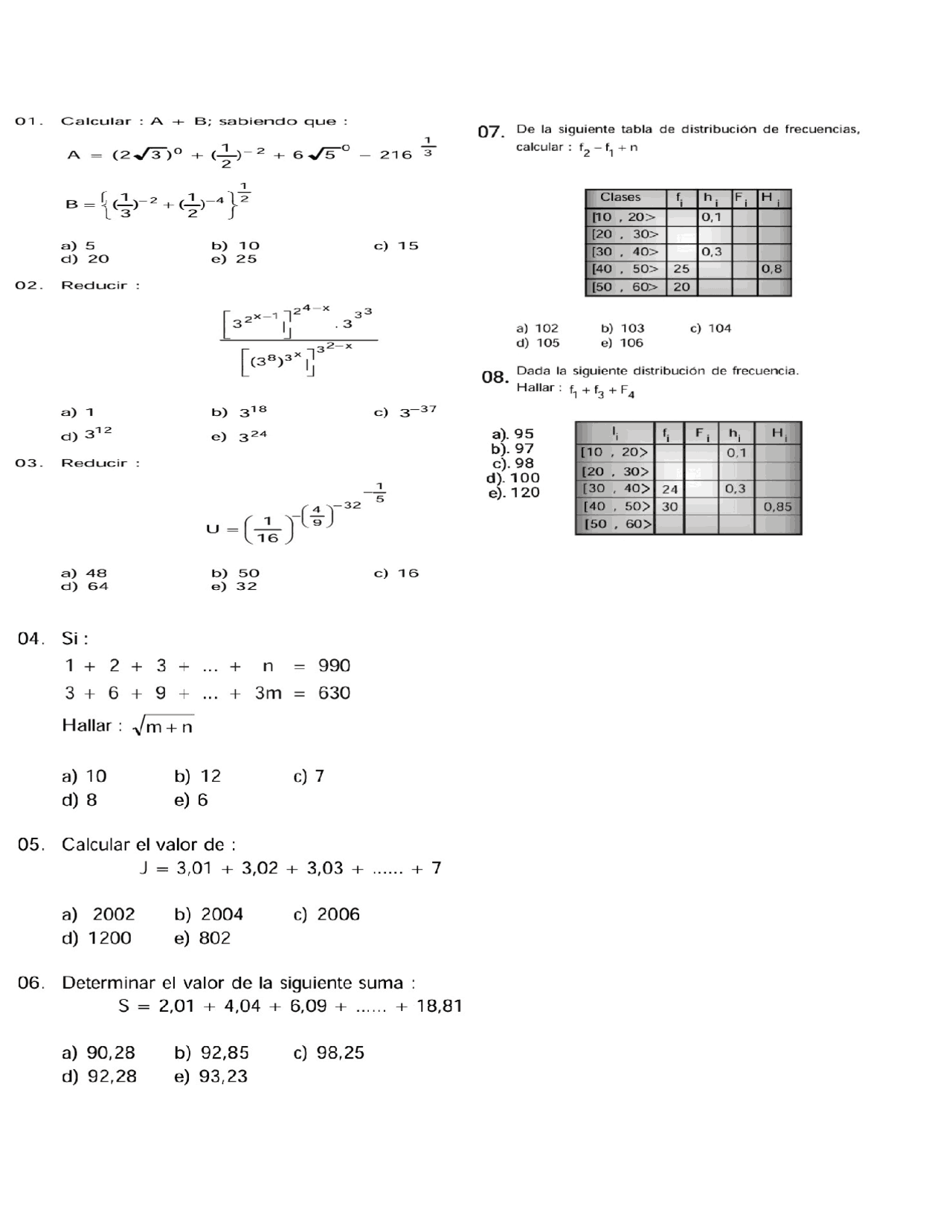 Problemas de matematicas | Ejercicios de Matemáticas | Docsity