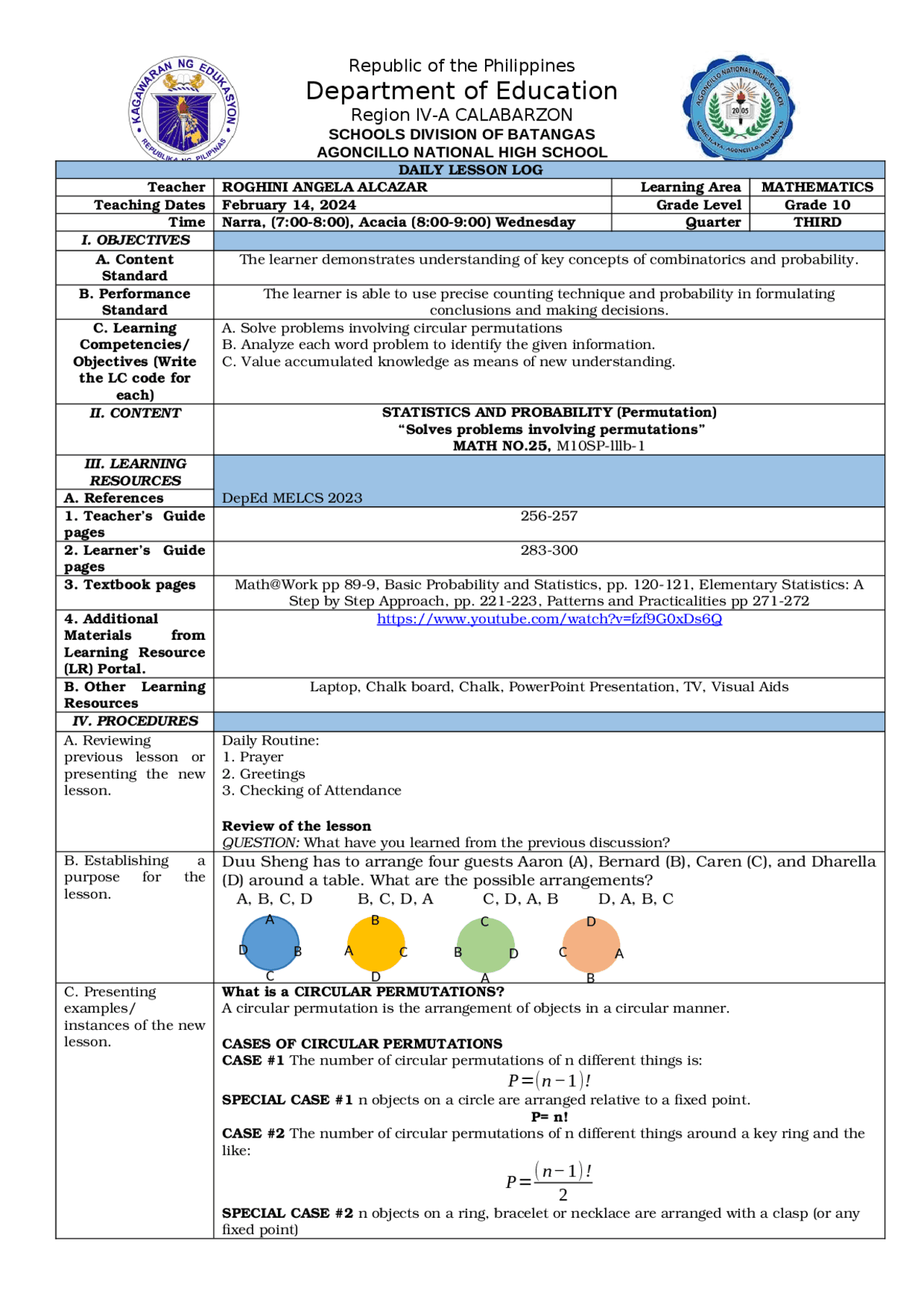 SOLVES PROBLEMS INVOLVING PERMUTATIONS | Exercises Mathematics | Docsity