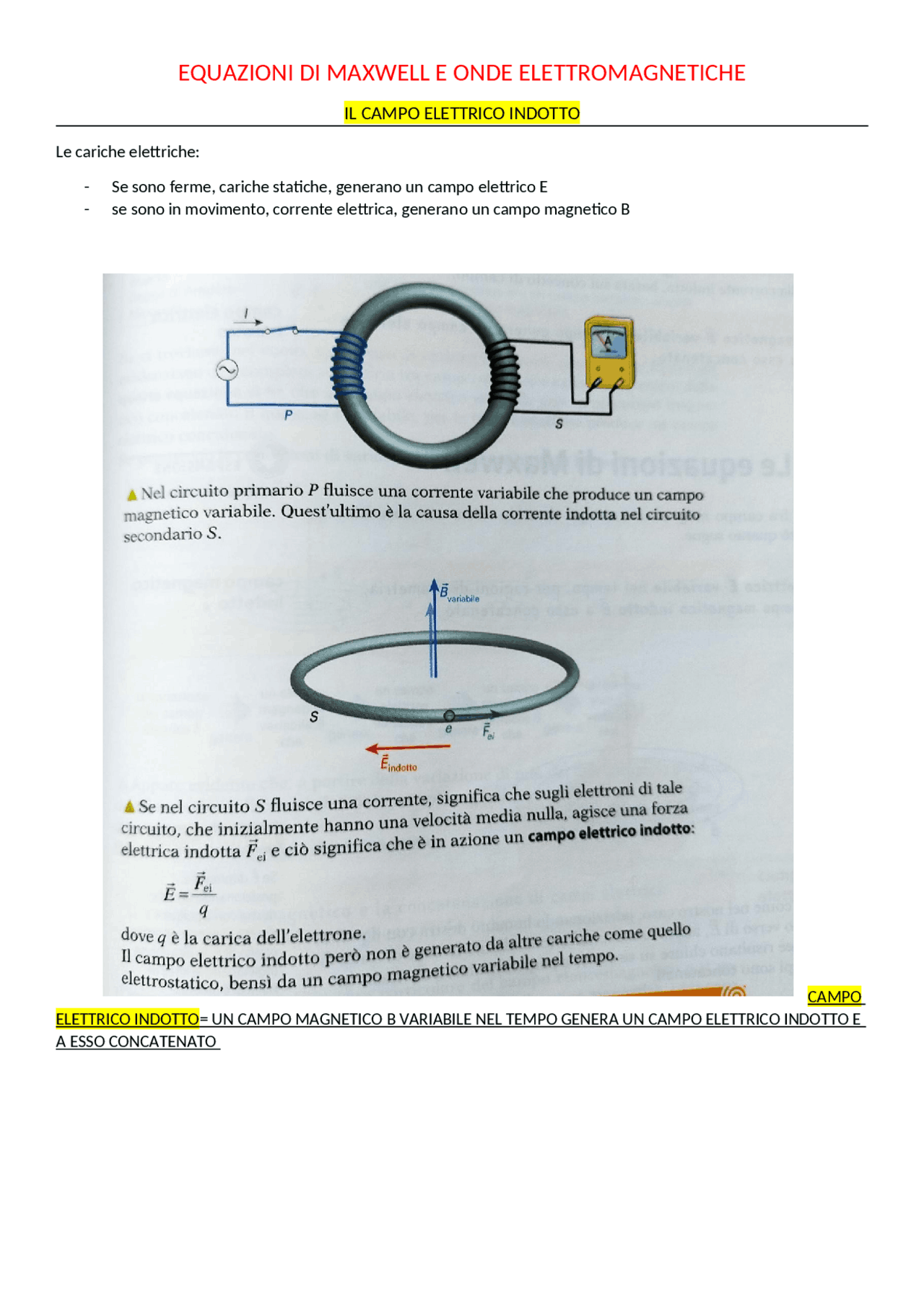 Equazioni di Maxwell e Onde Elettromagnetiche: Campo Elettrico Indotto | Appunti di Fisica | Docsity