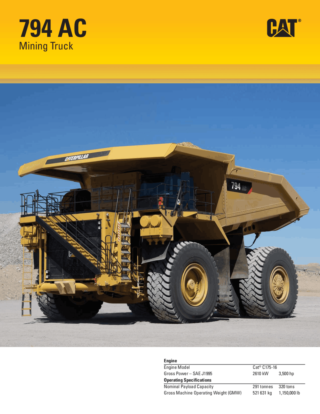 Cat 794 AC Mining Truck Specifications and Features | Diapositivas de Mecánica | Docsity