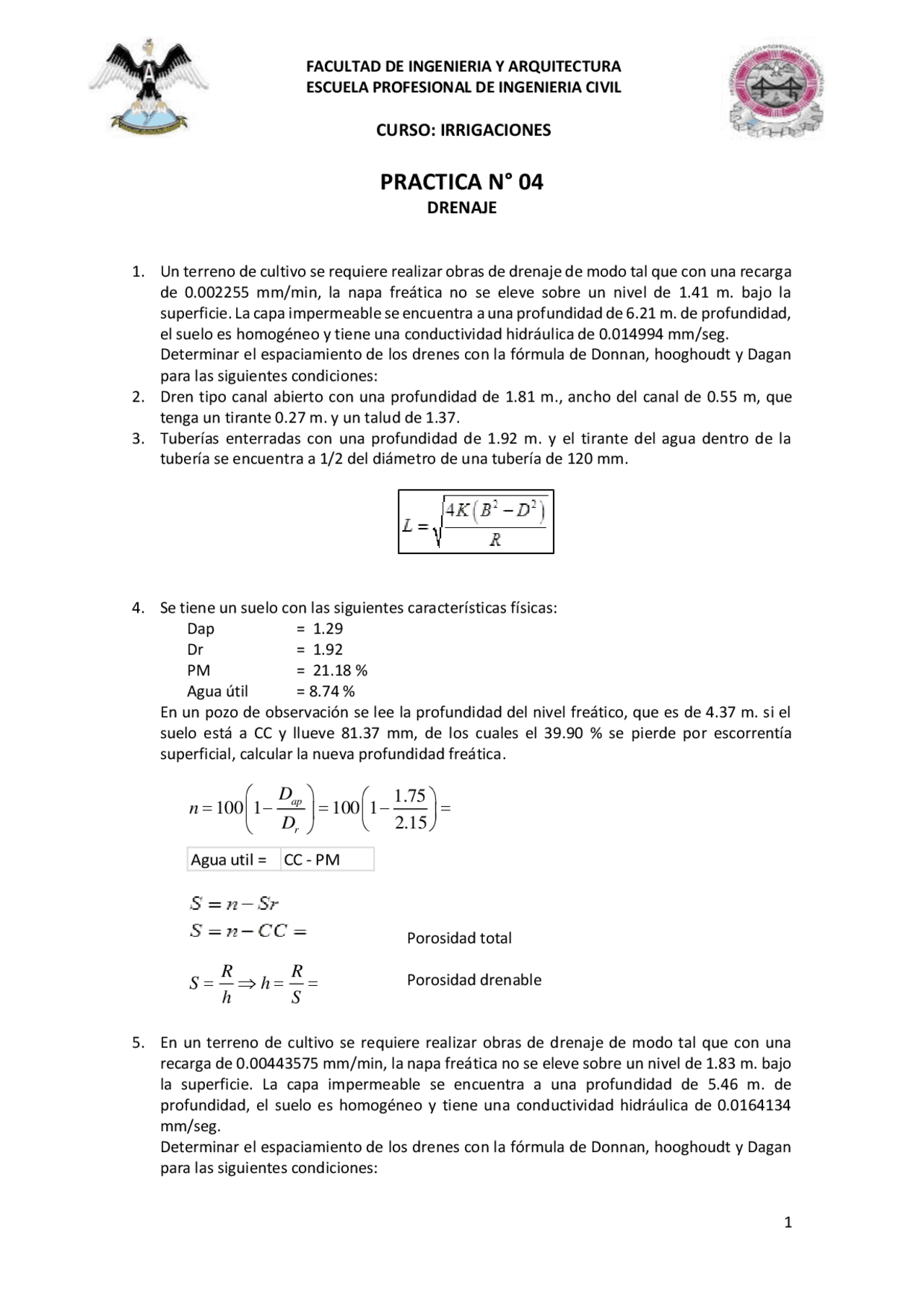es una practica para resolver tema infiltracion | Monografías, Ensayos de Hidráulica e ...