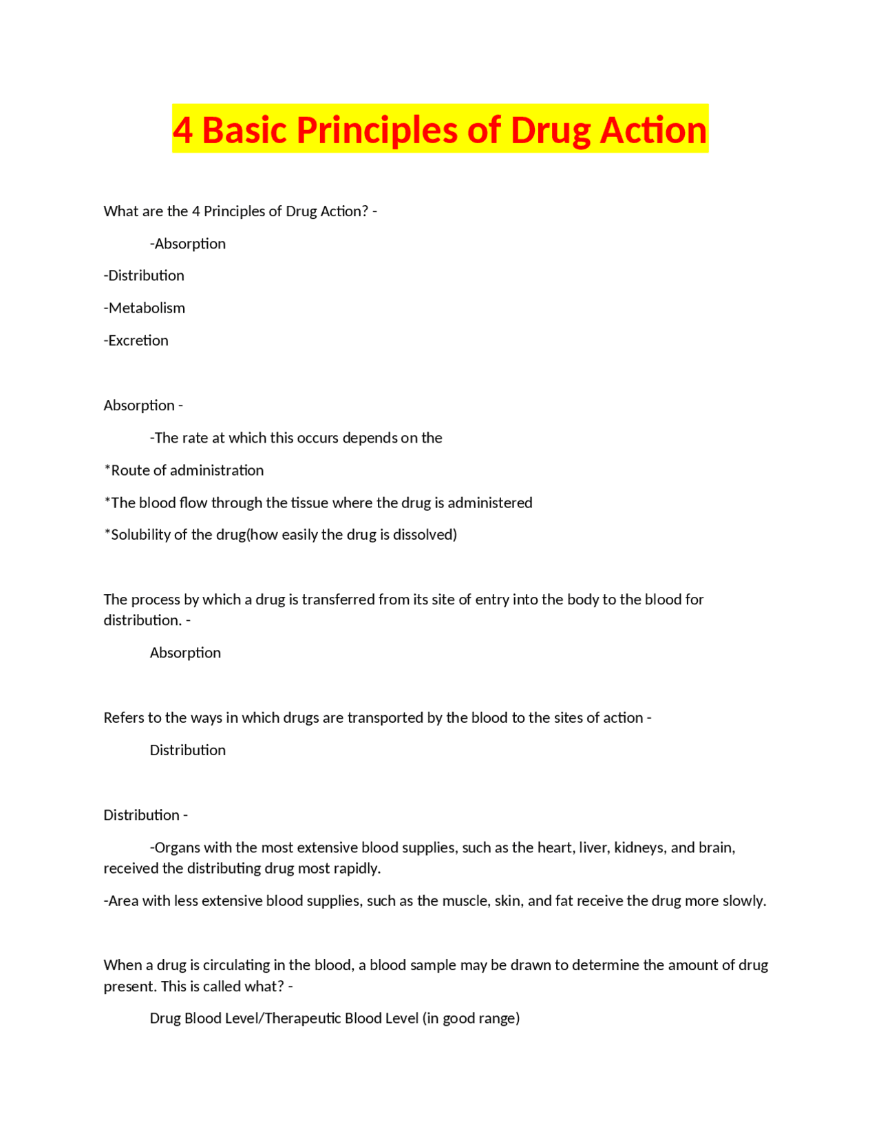 4 Basic Principles of Drug Action | Exams Pharmacology | Docsity