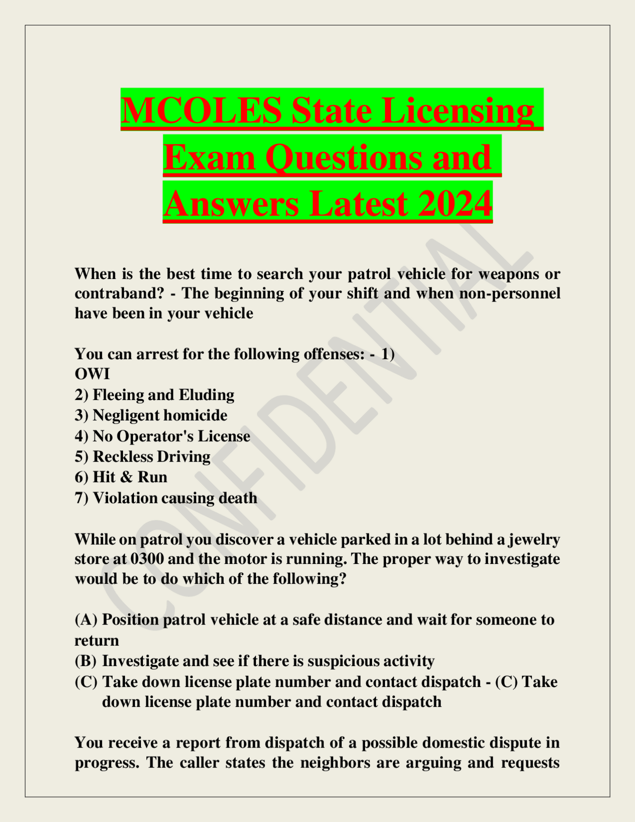 MCOLES State Licensing Exam Questions and Answers Latest 2024 | Exams ...