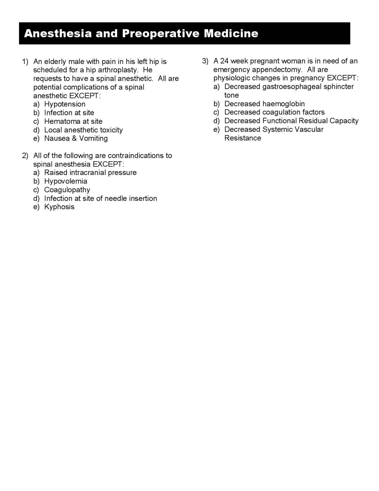 anaesthesia toronto notes and q&a | Exercises Clinical Medicine | Docsity