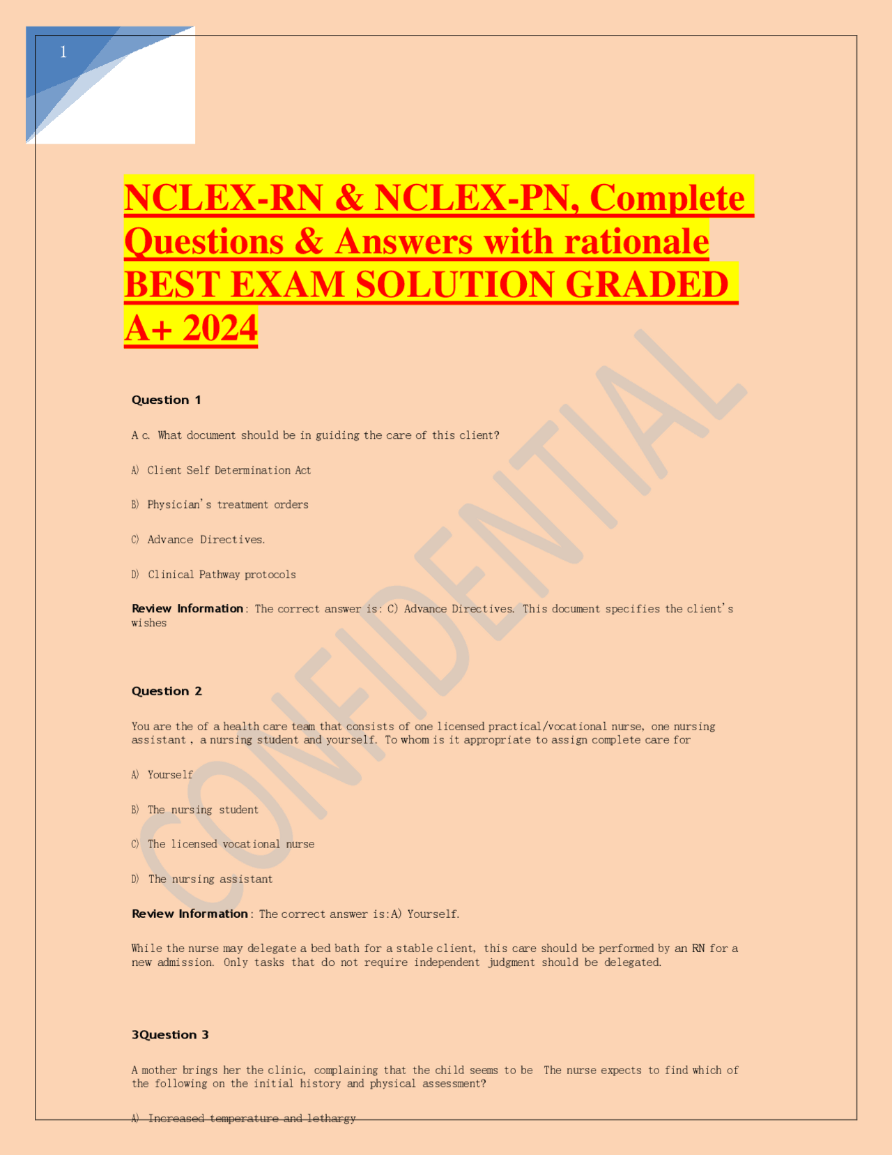 NCLEX-RN & NCLEX-PN, Complete Questions & Answers with rationale.pdf ...