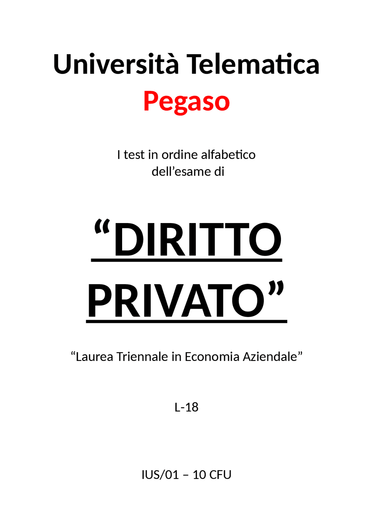 Domande esame di “DIRITTO PRIVATO” L-18 -PEGASO - AGGIORNATISSIMO 2024 | Prove d'esame di ...